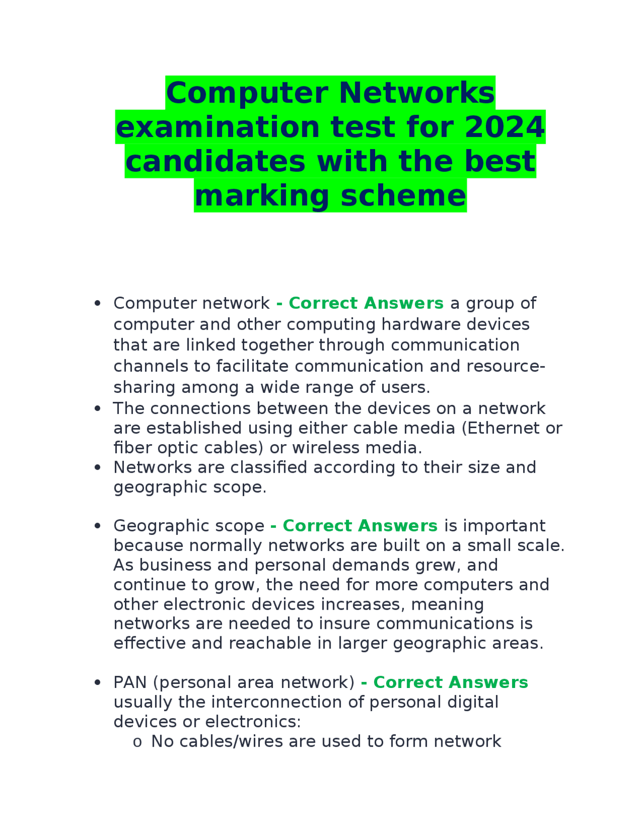 Computer Networks examination test for 2024 candidates with the best ...