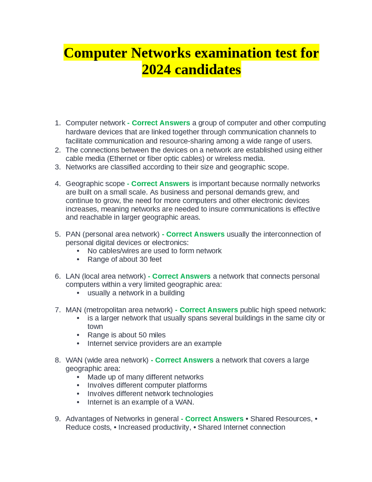 Computer Networks examination test for 2024 candidates | Exams Computer ...