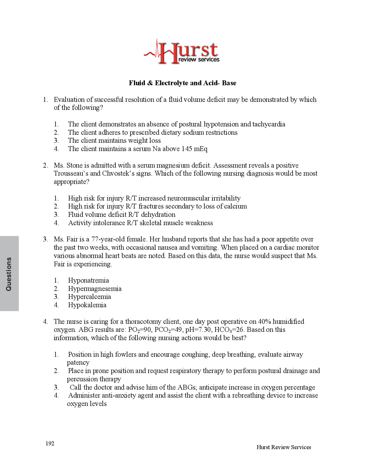 Hurst review part 1-4 | Exams Nursing | Docsity