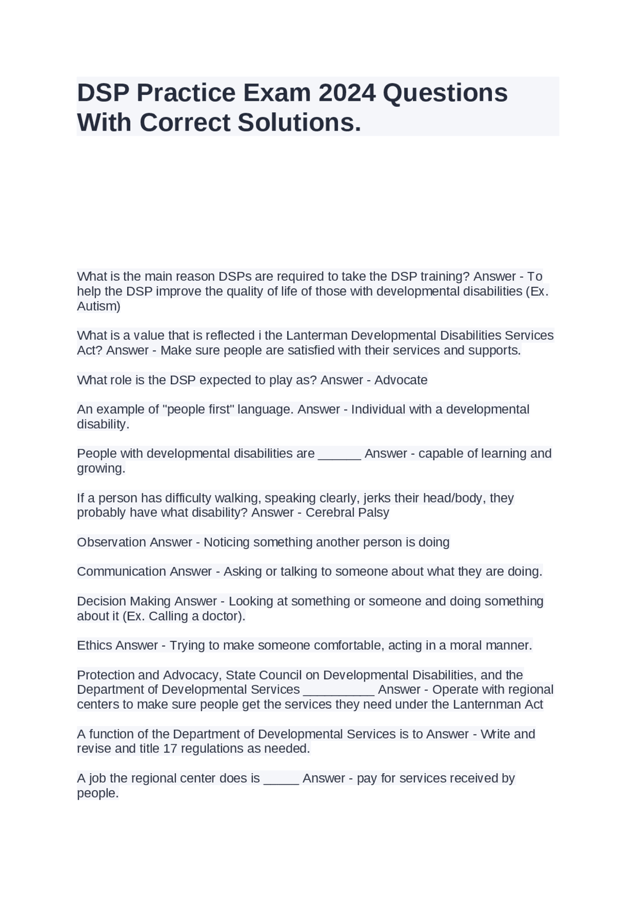 DSP Practice Exam 2024 Questions With Correct Solutions. | Exams ...