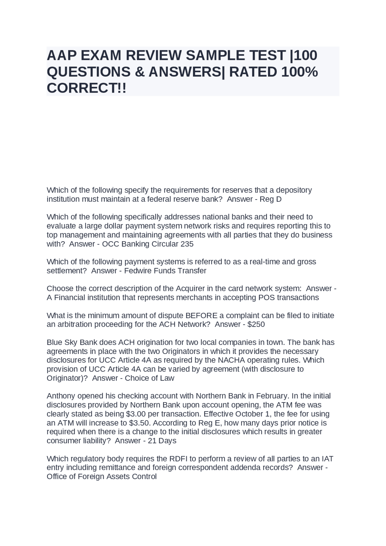 AAP EXAM REVIEW SAMPLE TEST 100 QUESTIONS & ANSWERS RATED 100% CORRECT ...