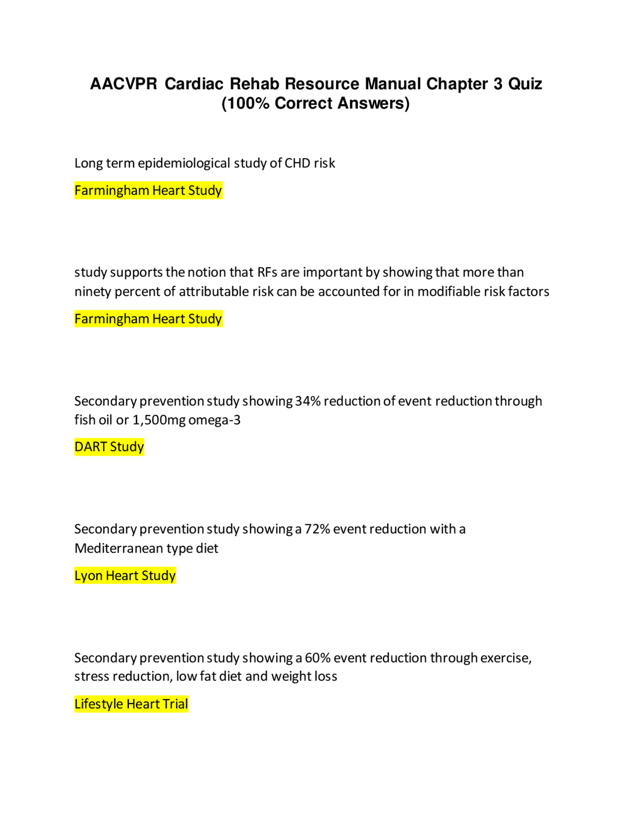 AACVPR Cardiac Rehab Resource Manual Chapter 3 Quiz (100% Correct ...