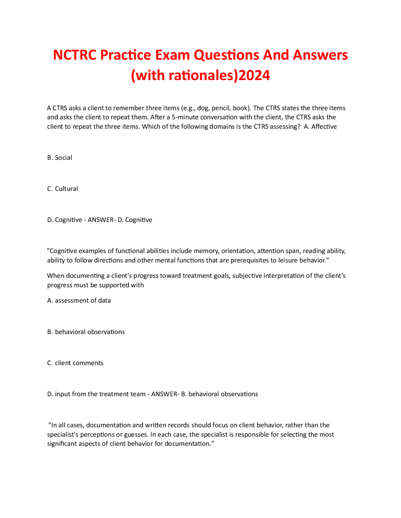 NCTRC Practice Exam Questions And Answers (with rationales)2024 | Exams ...