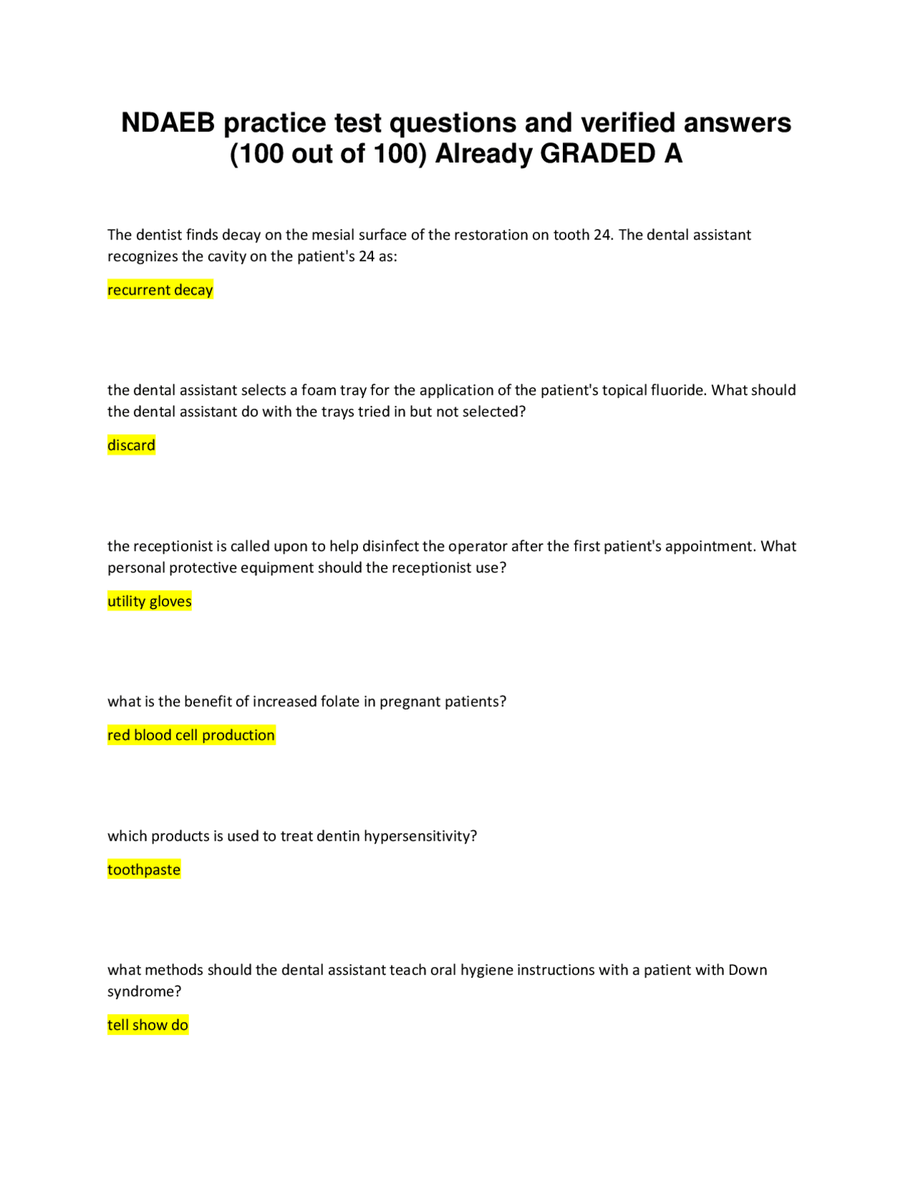 NDAEB practice test questions and verified answers (100 out of 100 ...
