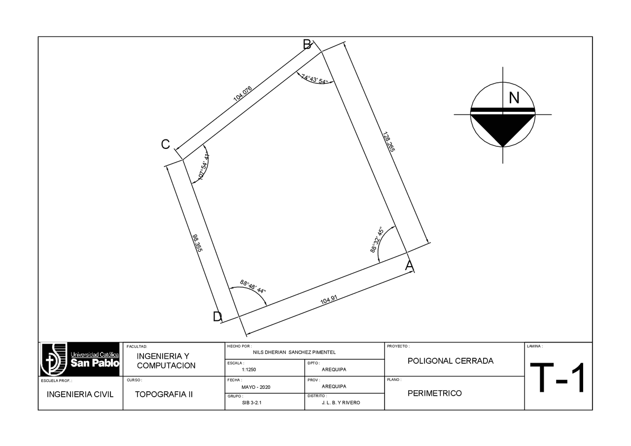 POLIGONAL CERRADO PLANO | Ejercicios de Topografía | Docsity