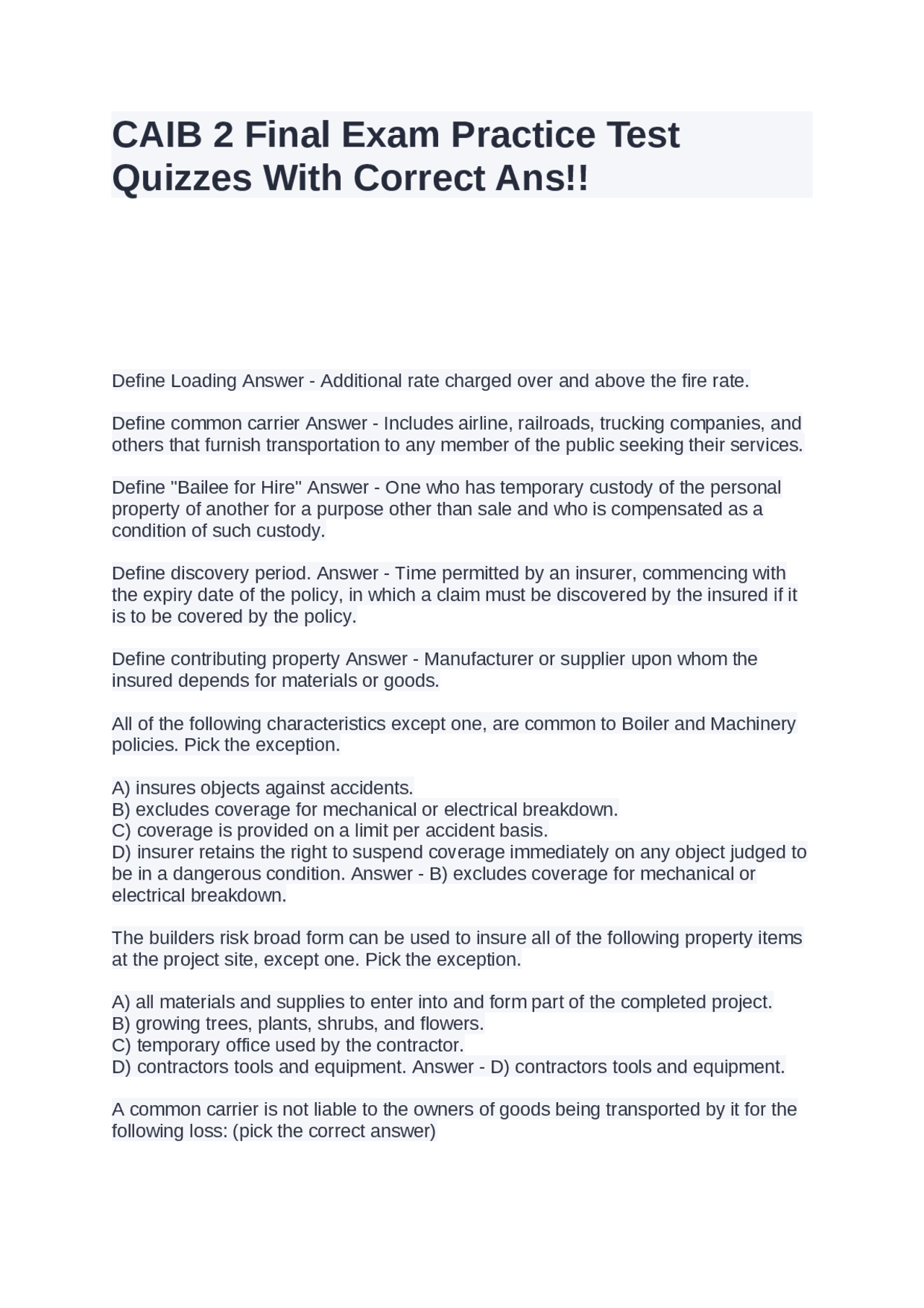 CAIB 2 Final Exam Practice Test Quizzes With Correct Ans!!. | Exams ...