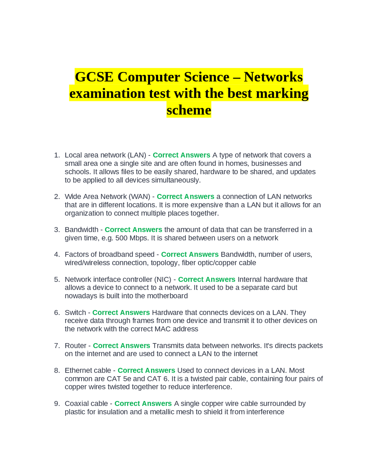 GCSE Computer Science – Networks examination test with the best marking ...