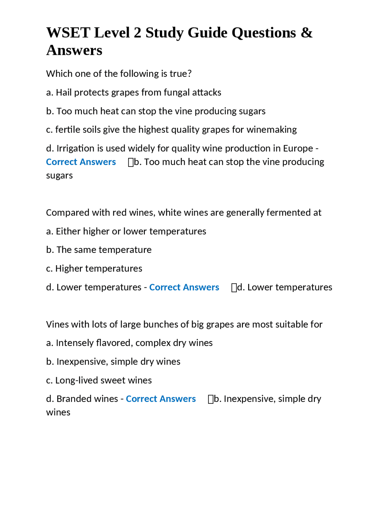 WSET Level 2 Study Guide Questions & Answers | Exams Nursing | Docsity