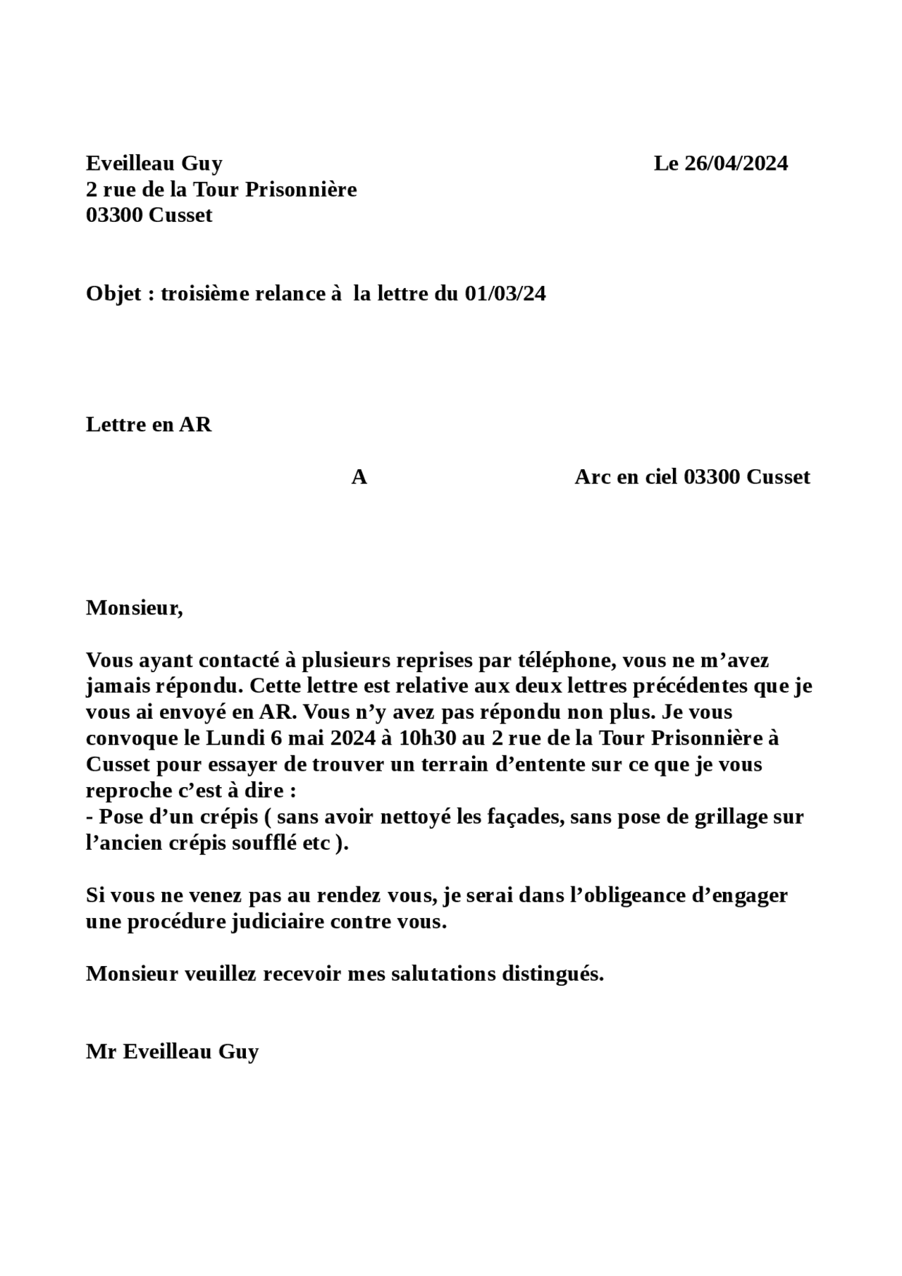 Exemple d'une lettre pour plainte | Lectures Droit | Docsity