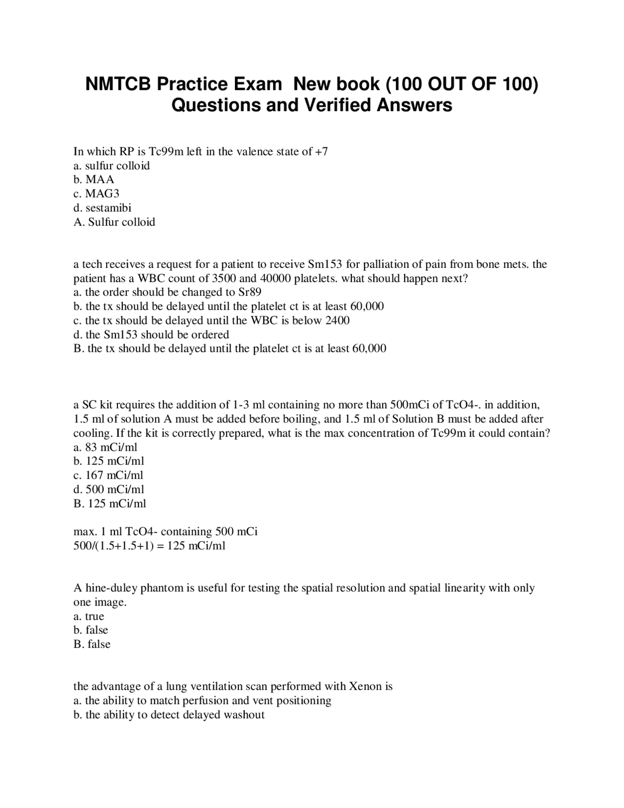 NMTCB Practice Exam New book (100 OUT OF 100) Questions and Verified ...