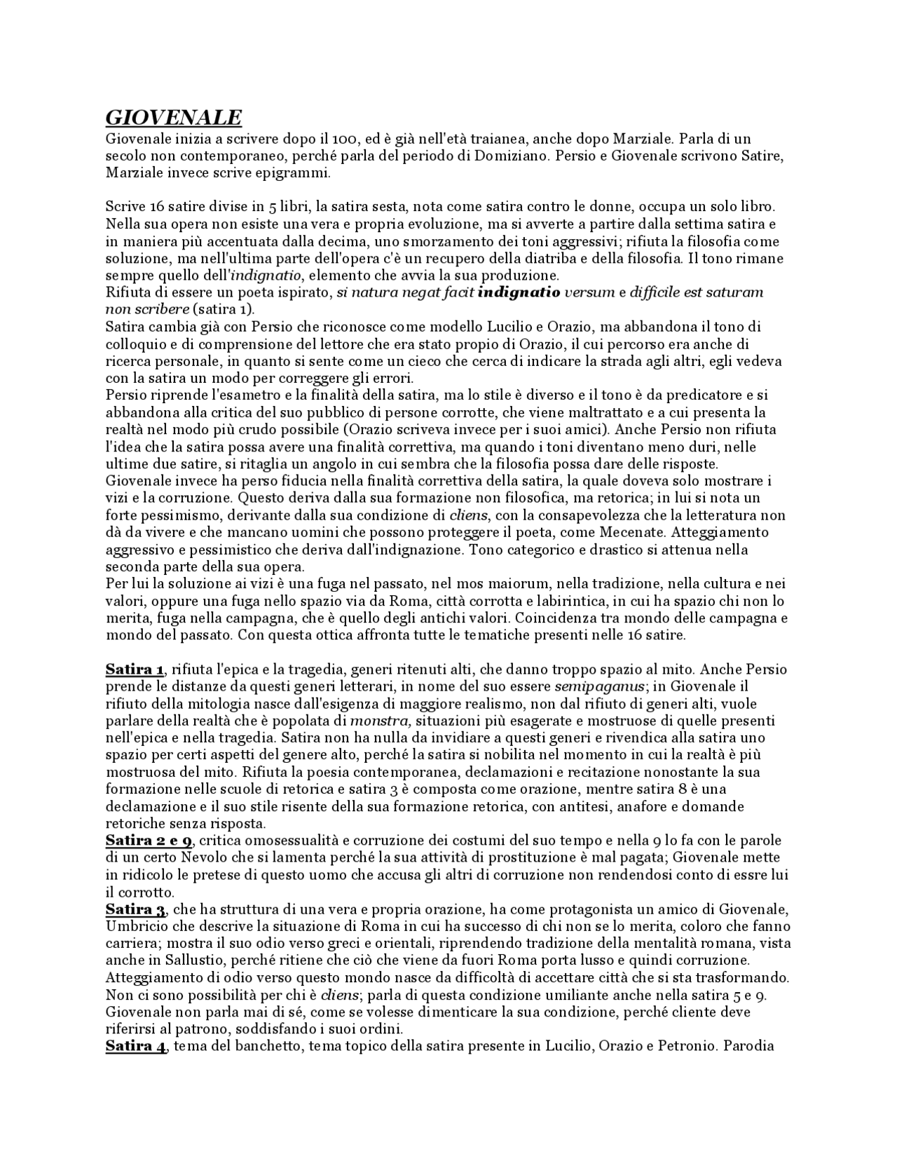 Giovenale, Marziale e Quintiliano: vita, opere e stile | Appunti di Latino | Docsity