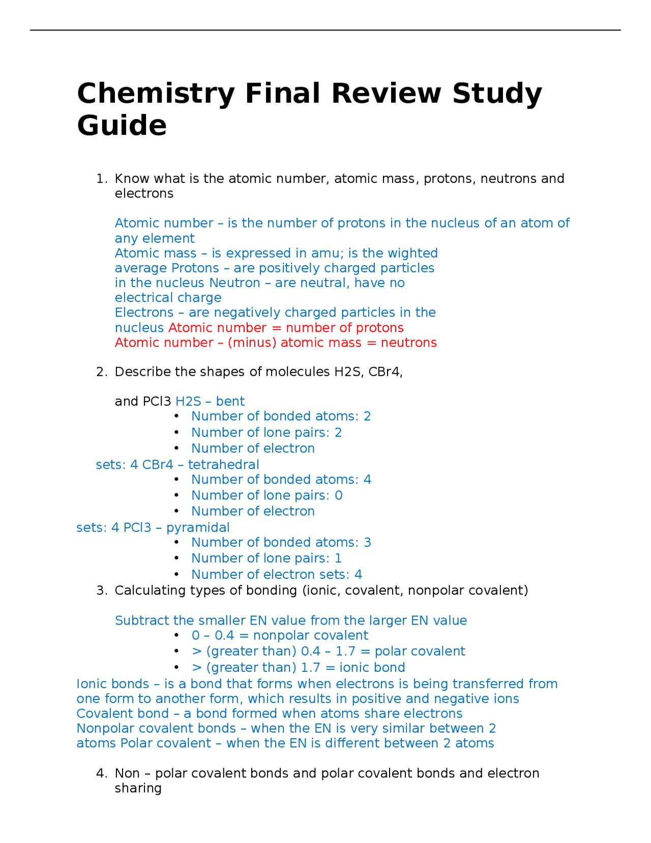 Chemistry Final Review Study Guide | Study Guides, Projects, Research ...