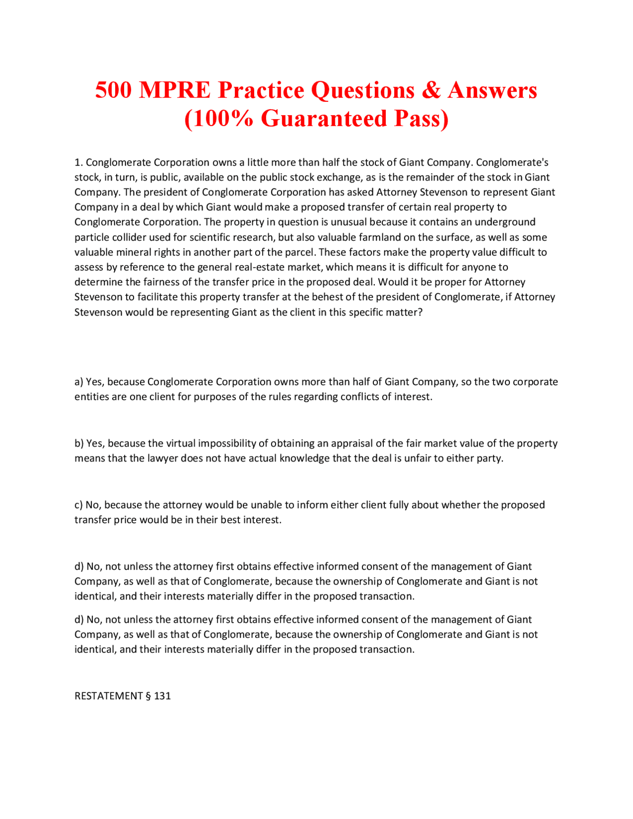 500 MPRE Practice Questions & Answers (100% Guaranteed Pass) | Exams ...