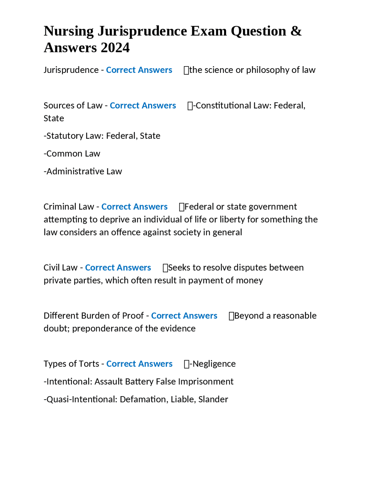 Nursing Jurisprudence Exam Question & Answers 2024 | Exams Nursing ...