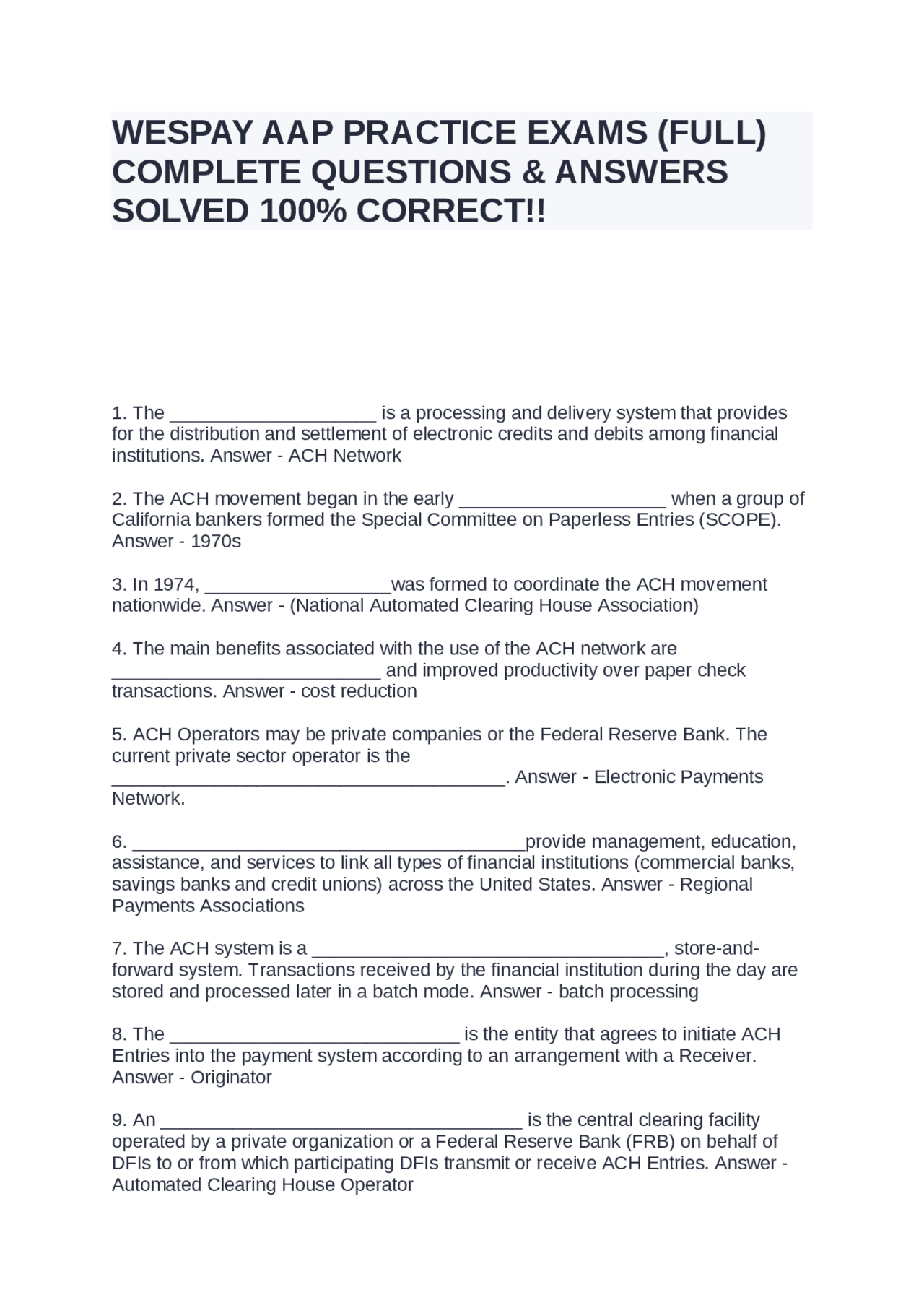WESPAY AAP PRACTICE EXAMS (FULL) COMPLETE QUESTIONS & ANSWERS SOLVED ...