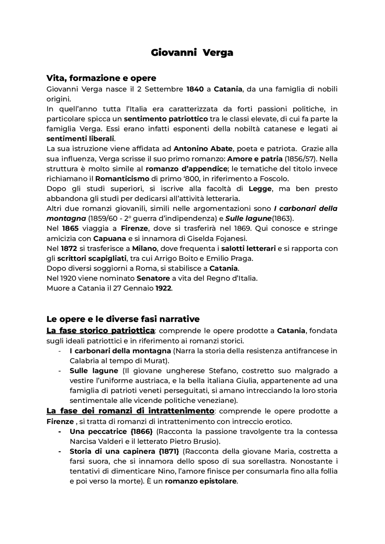 Giovanni Verga - Vita, opere e pensiero | Appunti di Italiano | Docsity