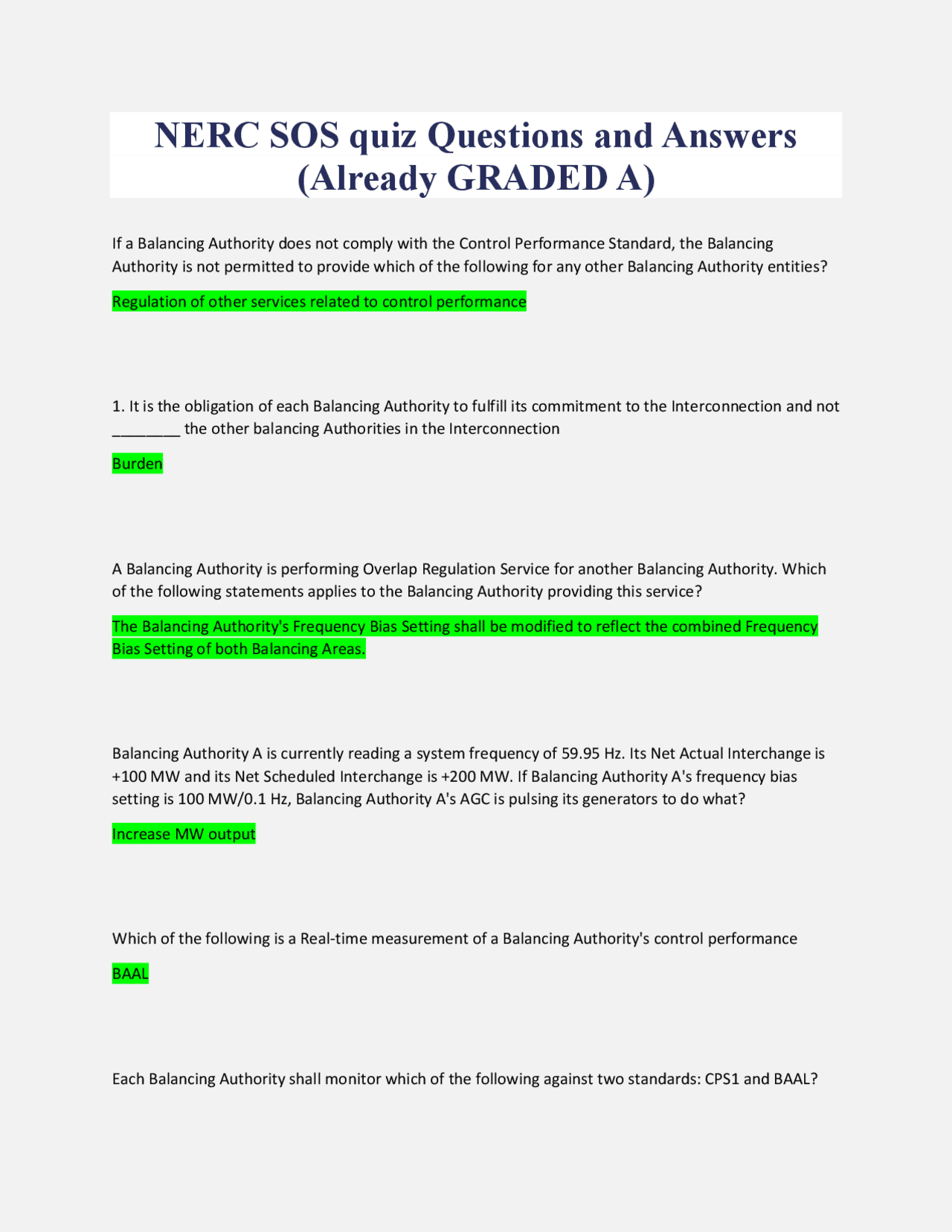 NERC SOS quiz Questions and Answers (Already GRADED A) | Assignments ...
