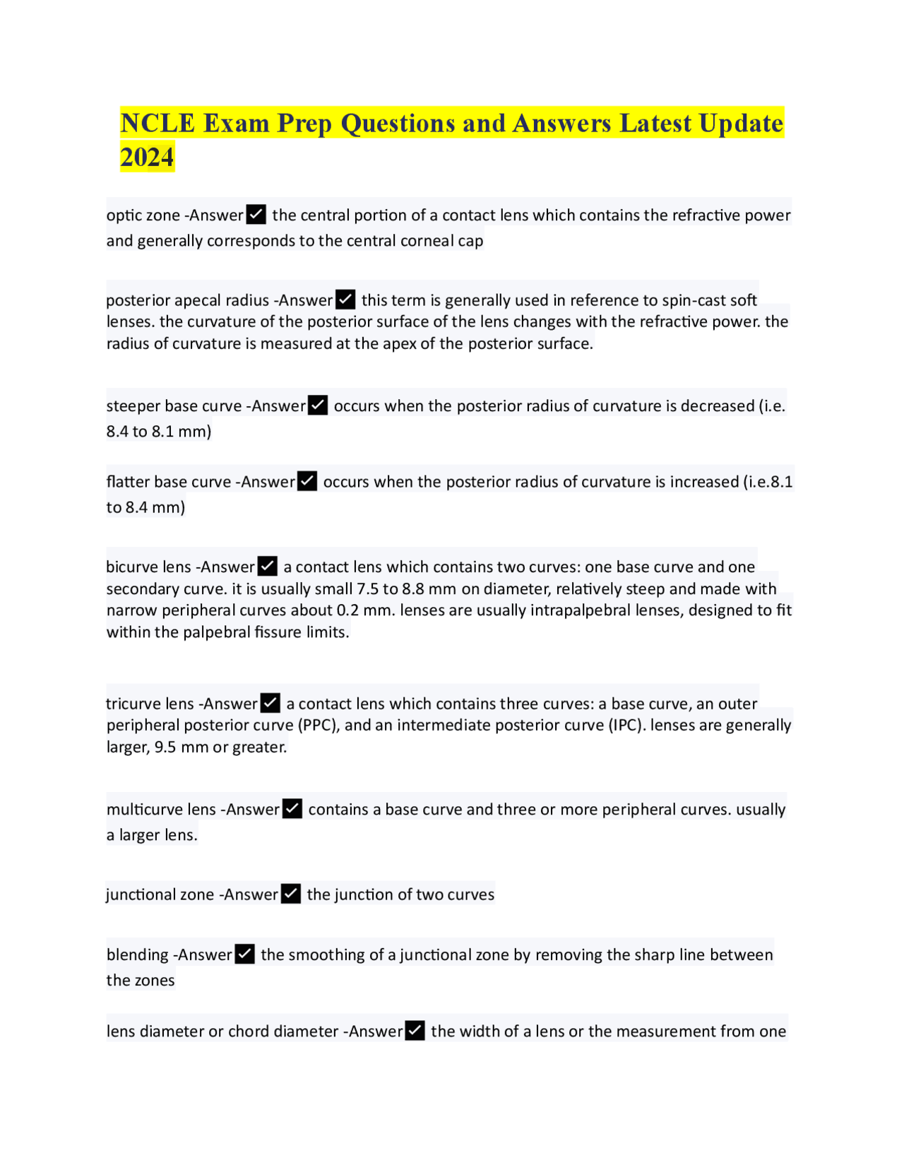 NCLE Exam Prep Questions and Answers Latest Update 2024 | Exams Nursing ...