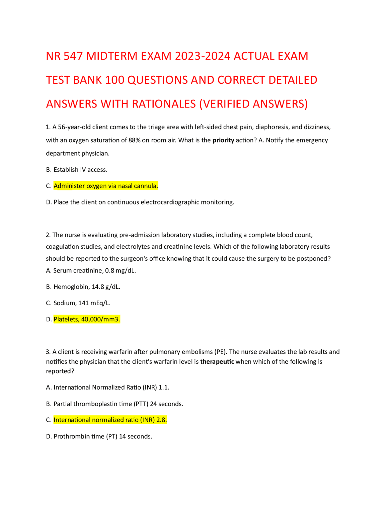 NR 547 MIDTERM EXAM 2023-2024 ACTUAL EXAM TEST BANK 100 QUESTIONS AND ...
