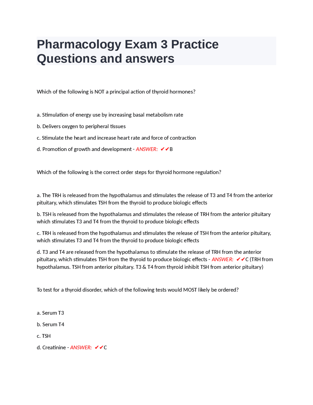 Pharmacology Exam 3 Practice Questions and answers | Exams Nursing ...