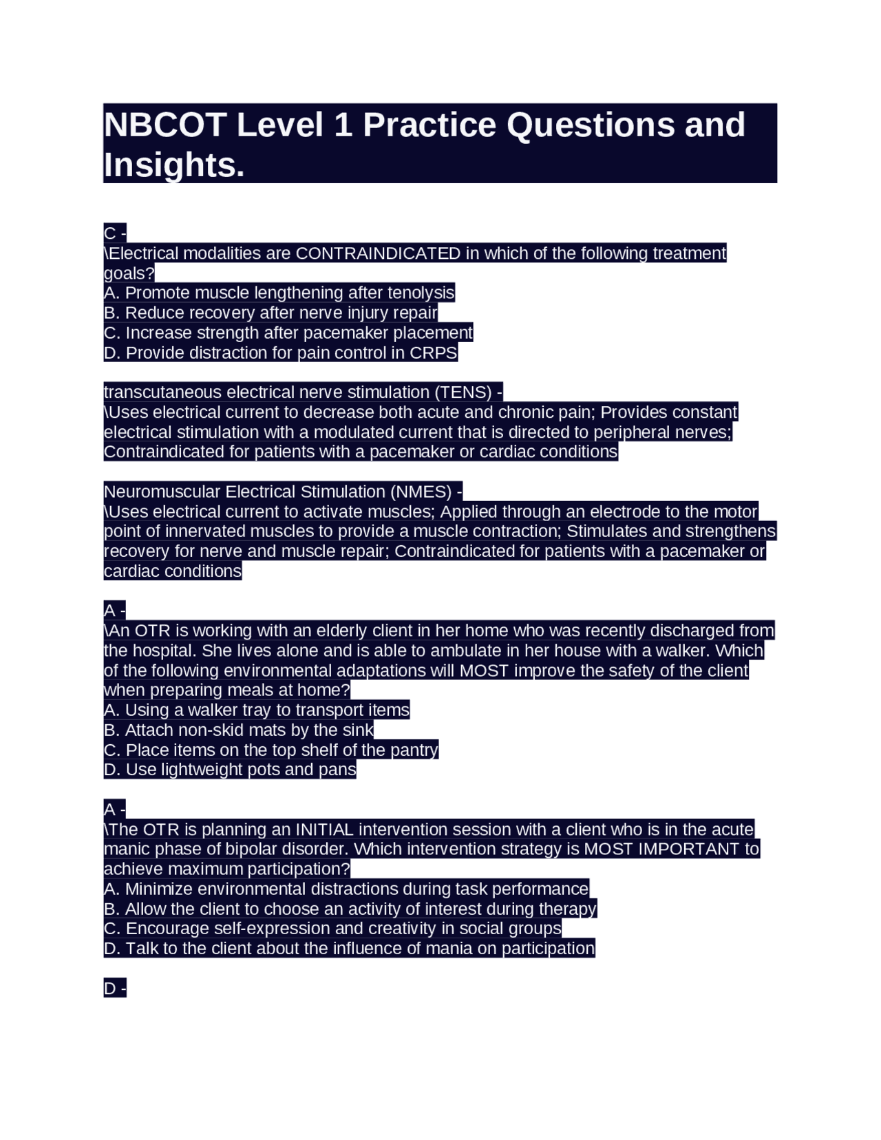 NBCOT Level 1 Practice Questions and Insights. | Exams Occupational ...