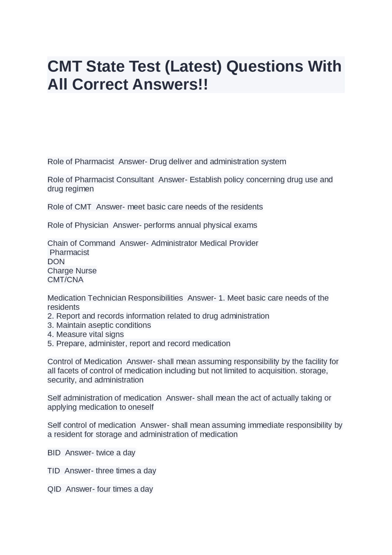 CMT State Test (Latest) Questions With All Correct Answers!!. | Exams ...