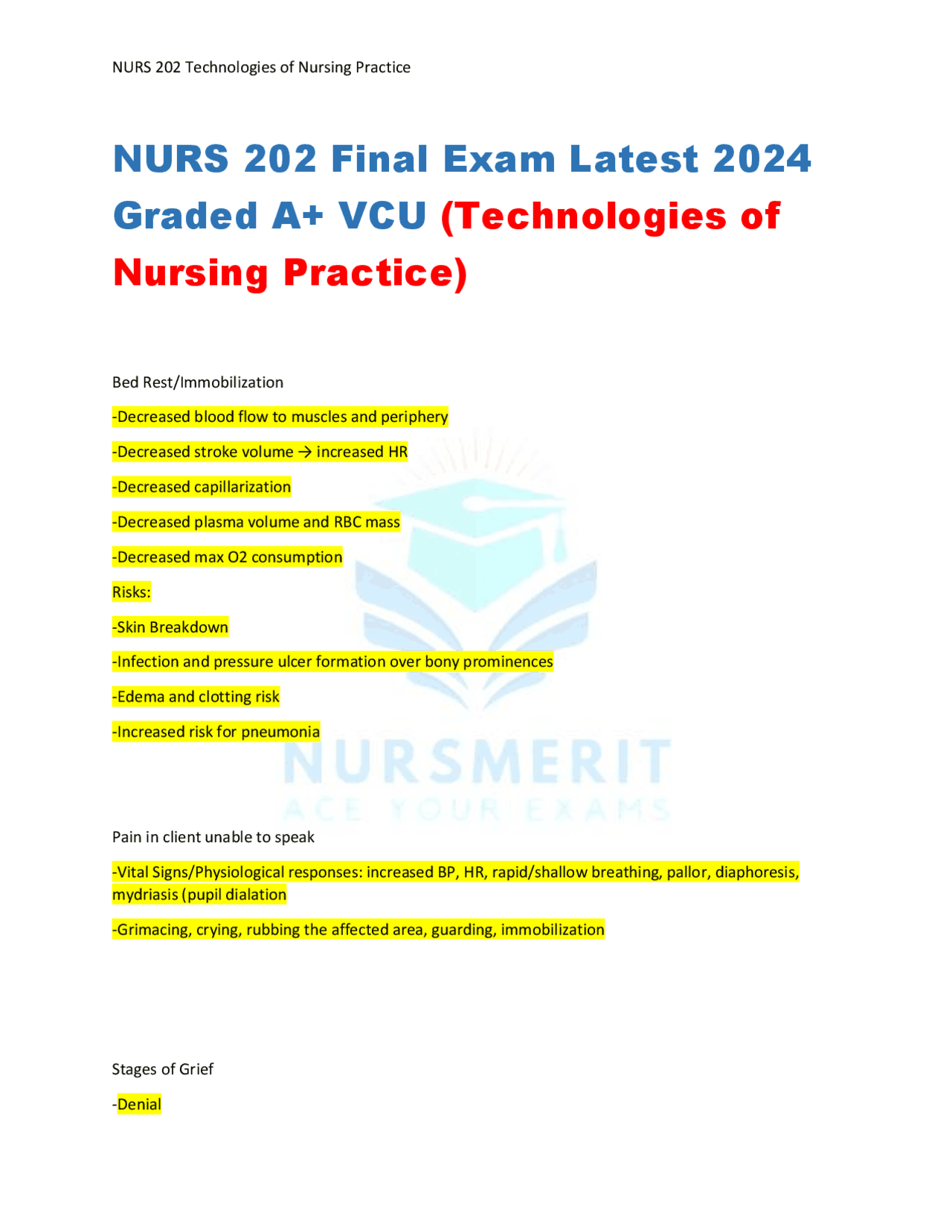 Nurs 202 Final Exam Latest 2024 Graded A Vcu Technologies Of Nursing