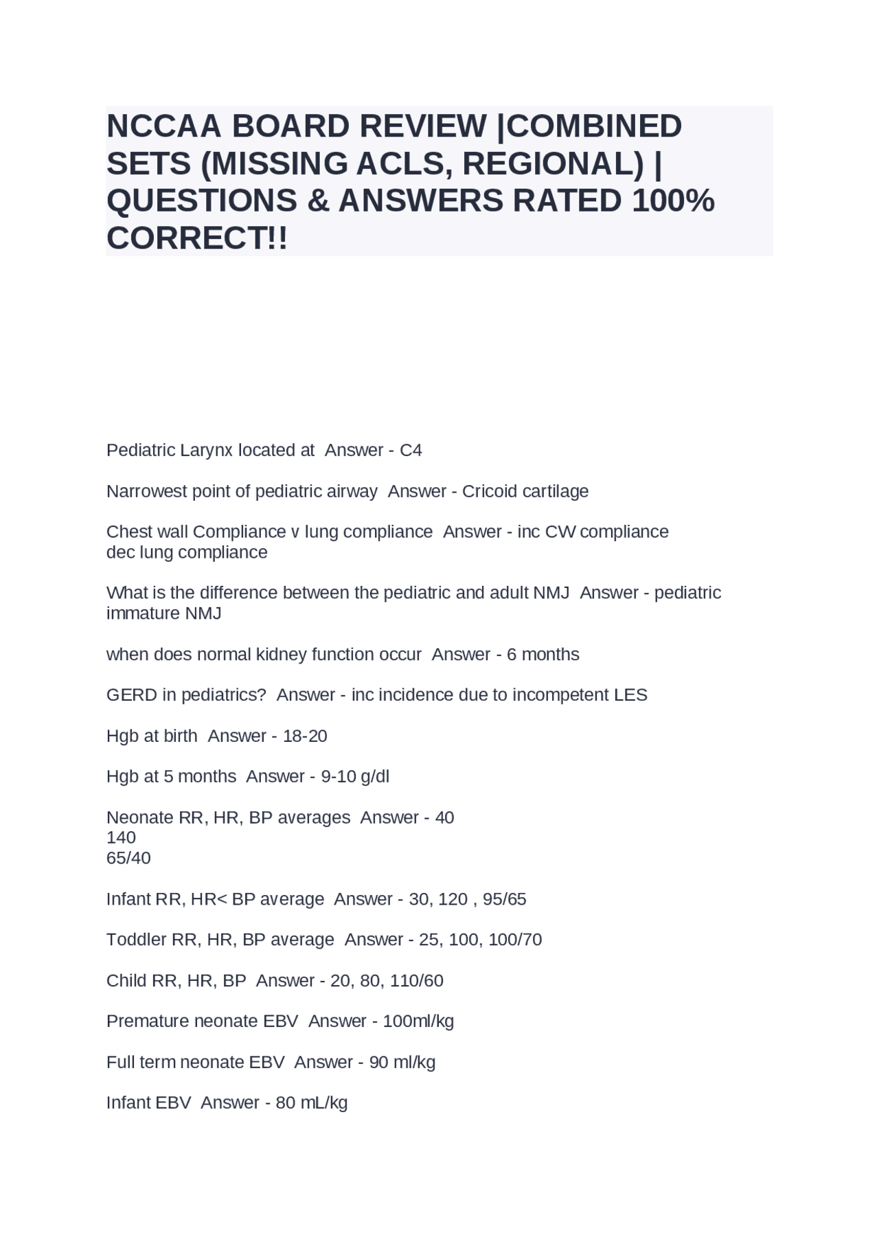 NCCAA BOARD REVIEW COMBINED SETS (MISSING ACLS, REGIONAL) QUESTIONS ...