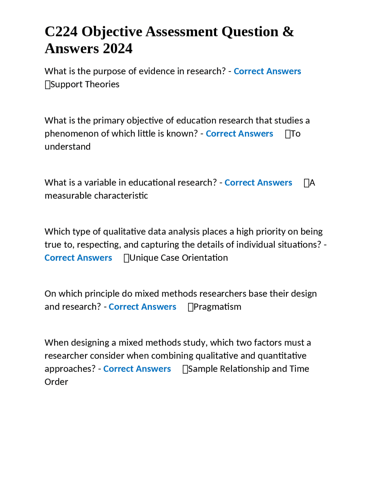 C224 Objective Assessment Question & Answers 2024 | Exams Nursing | Docsity