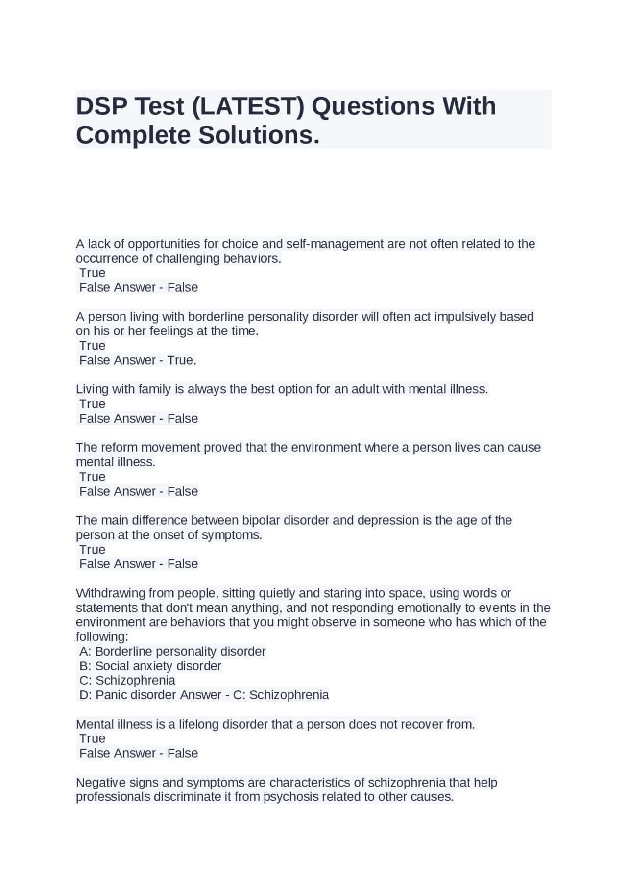 DSP Test (LATEST) Questions With Complete Solutions. | Exams Nursing ...