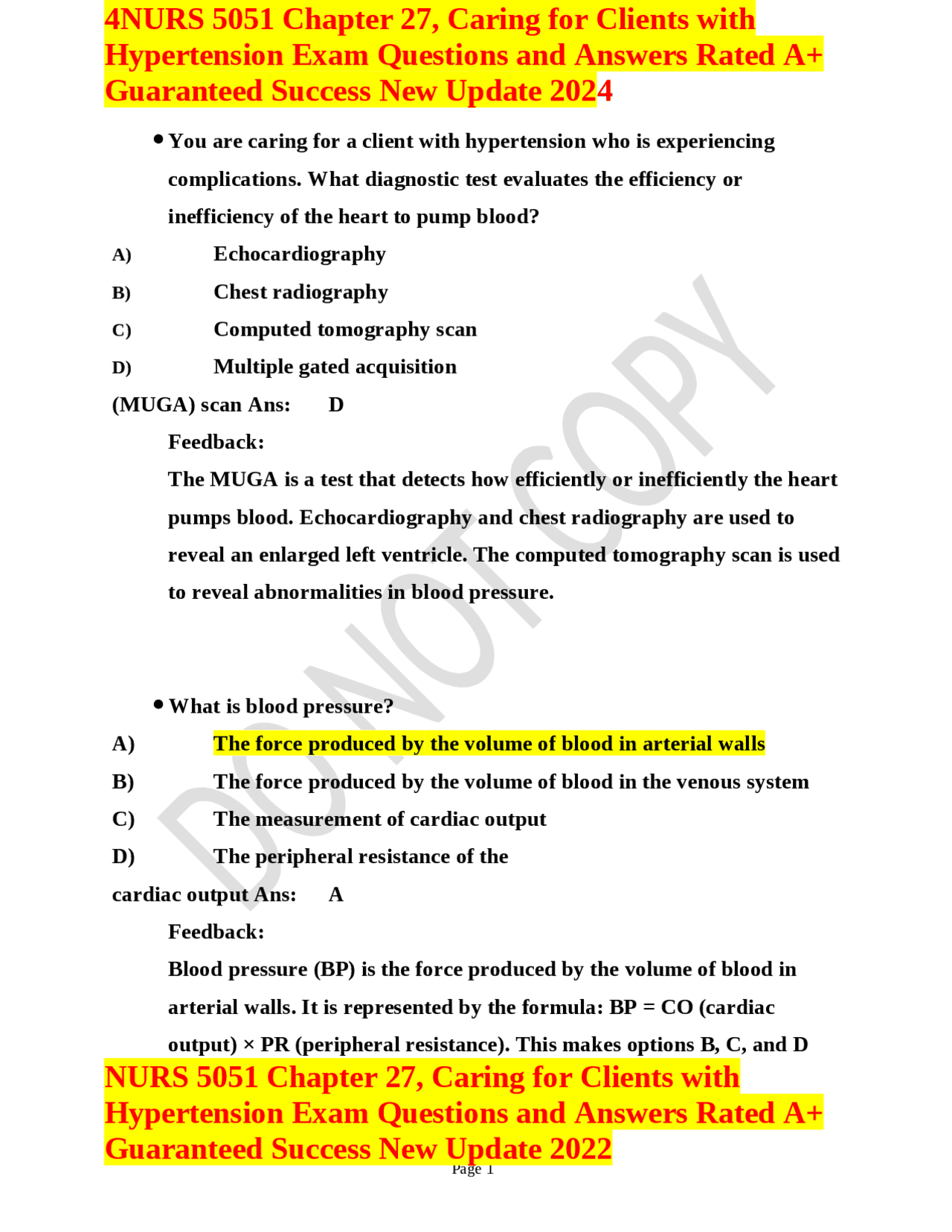 4NURS 5051 Chapter 27, Caring for Clients with Hypertension Exam ...