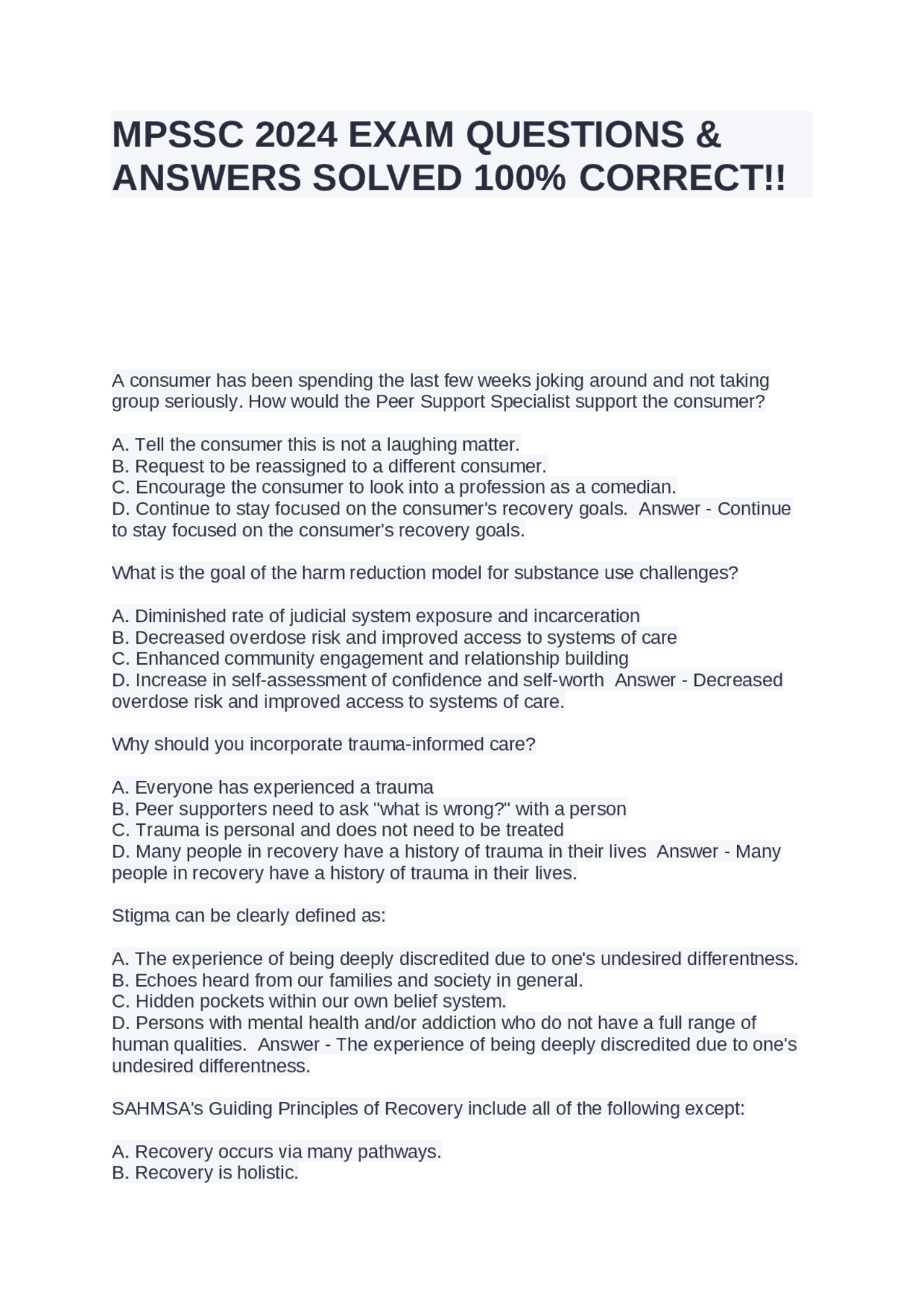 MPSSC 2024 EXAM QUESTIONS & ANSWERS SOLVED 100% CORRECT!!. | Exams Nursing | Docsity