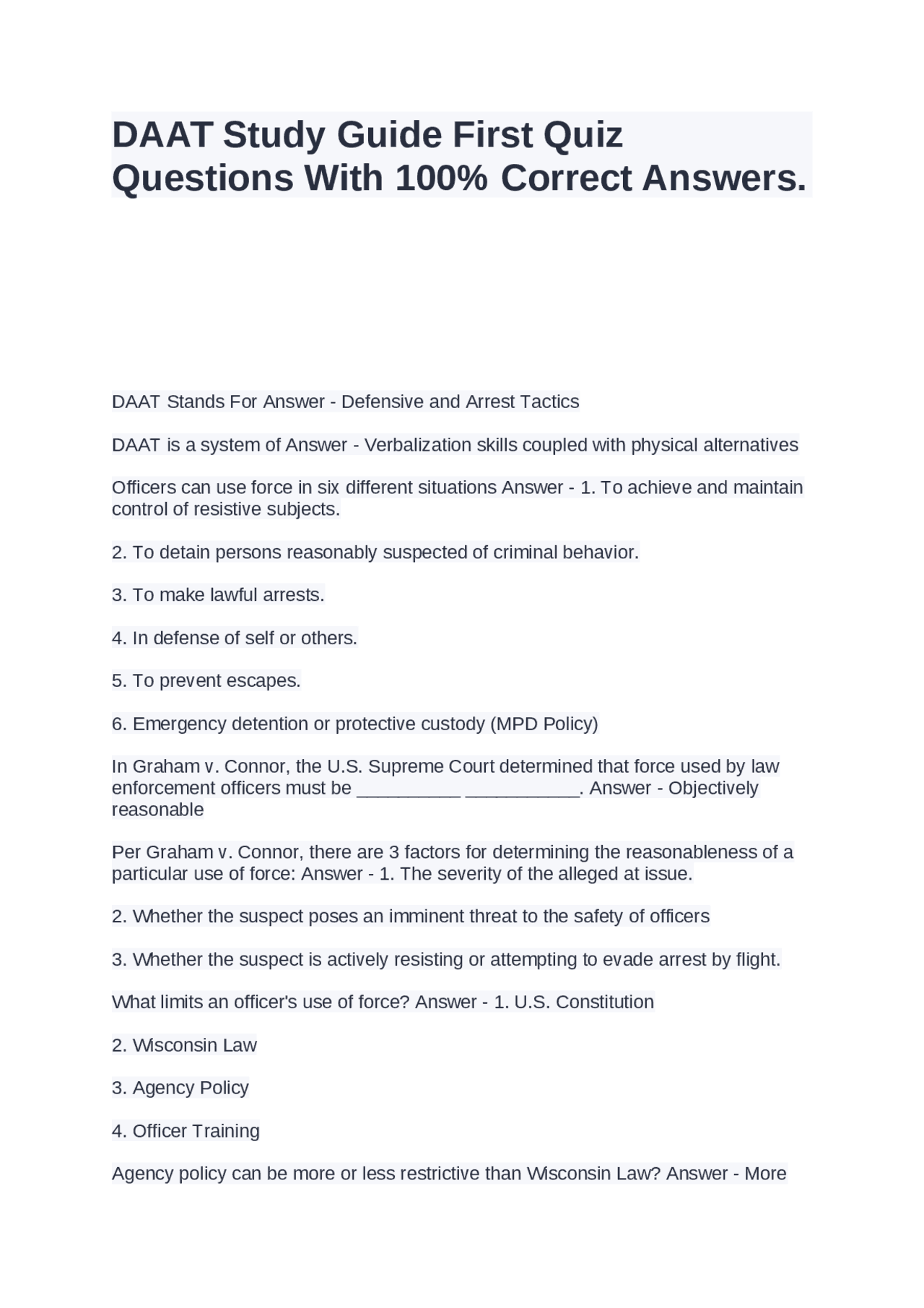 DAAT Study Guide First Quiz Questions With 100% Correct Answers ...