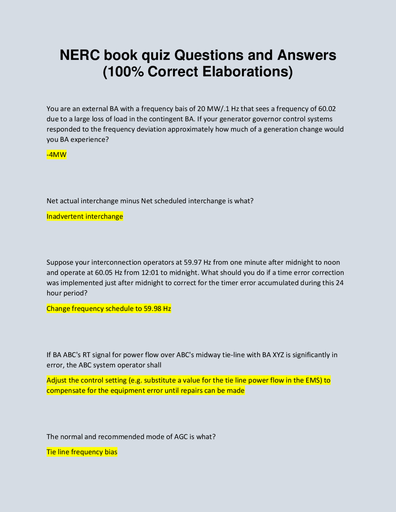 NERC book quiz Questions and Answers (100% Correct Elaborations ...