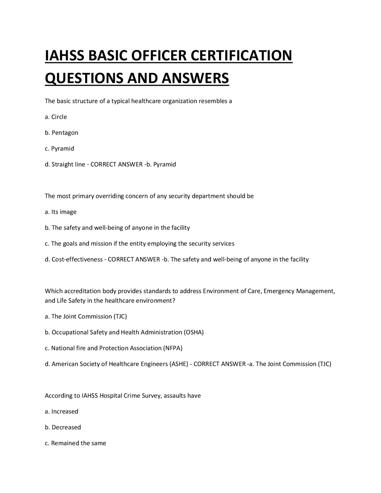 IAHSS BASIC OFFICER CERTIFICATION QUESTIONS AND ANSWERS | Exams Nursing ...