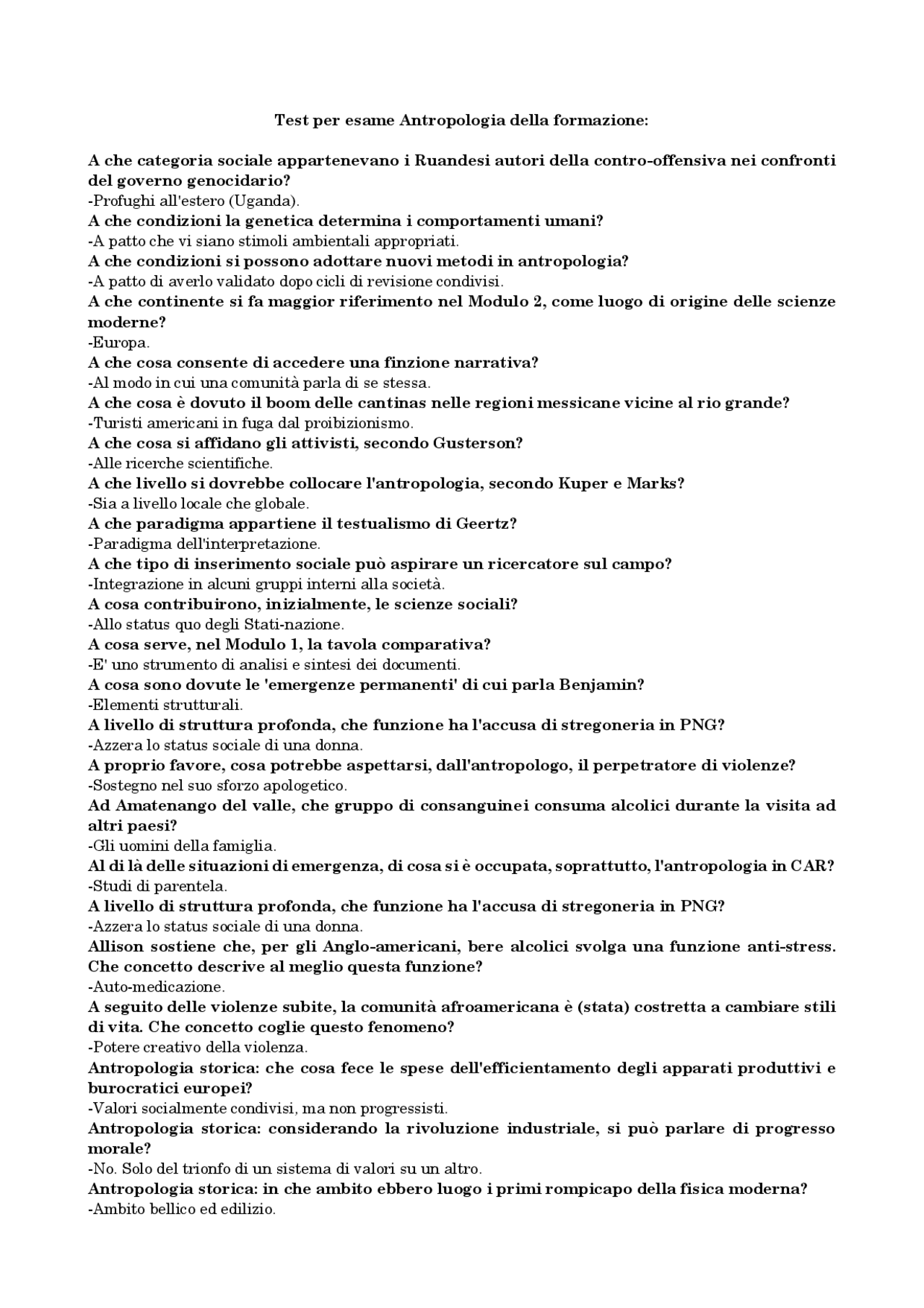 Domande e risposte esame Antropologia | Prove d'esame di Antropologia ...