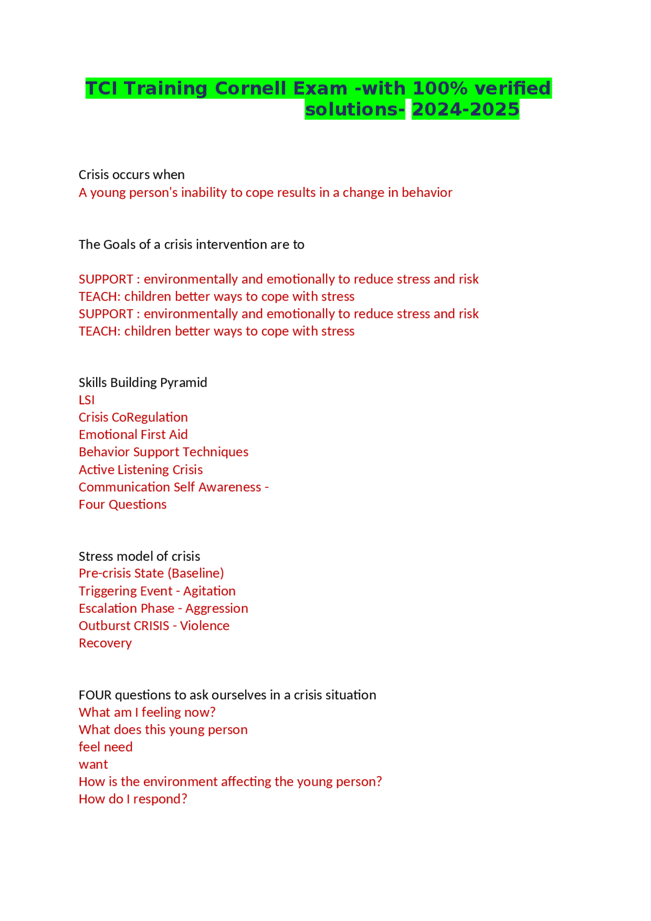 TCI Training Cornell Exam -with 100% verified solutions- 2024-2025.docx ...