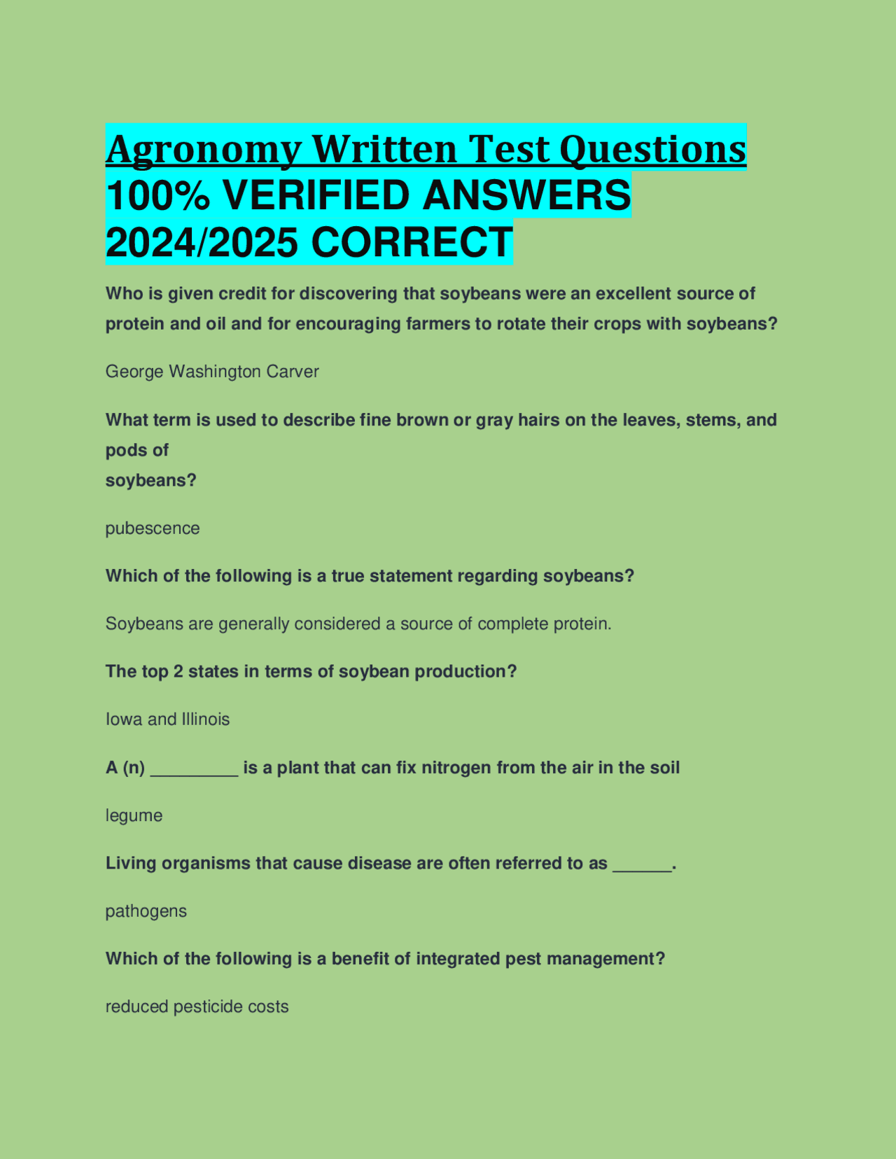 Agronomy Written Test Questions 100% VERIFIED ANSWERS 2024/2025 CORRECT ...