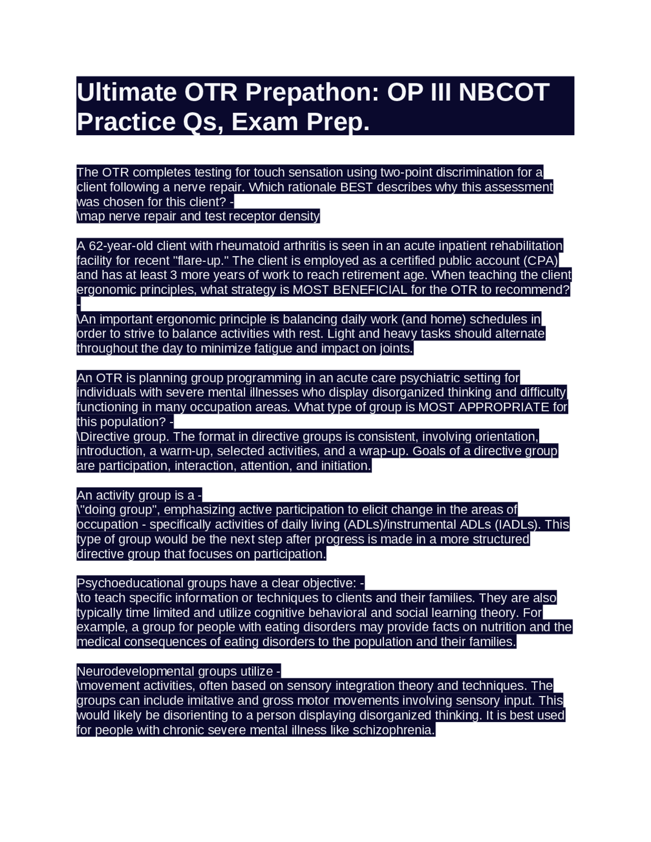 Ultimate OTR Prepathon: OP III NBCOT Practice Qs, Exam Prep. | Exams ...