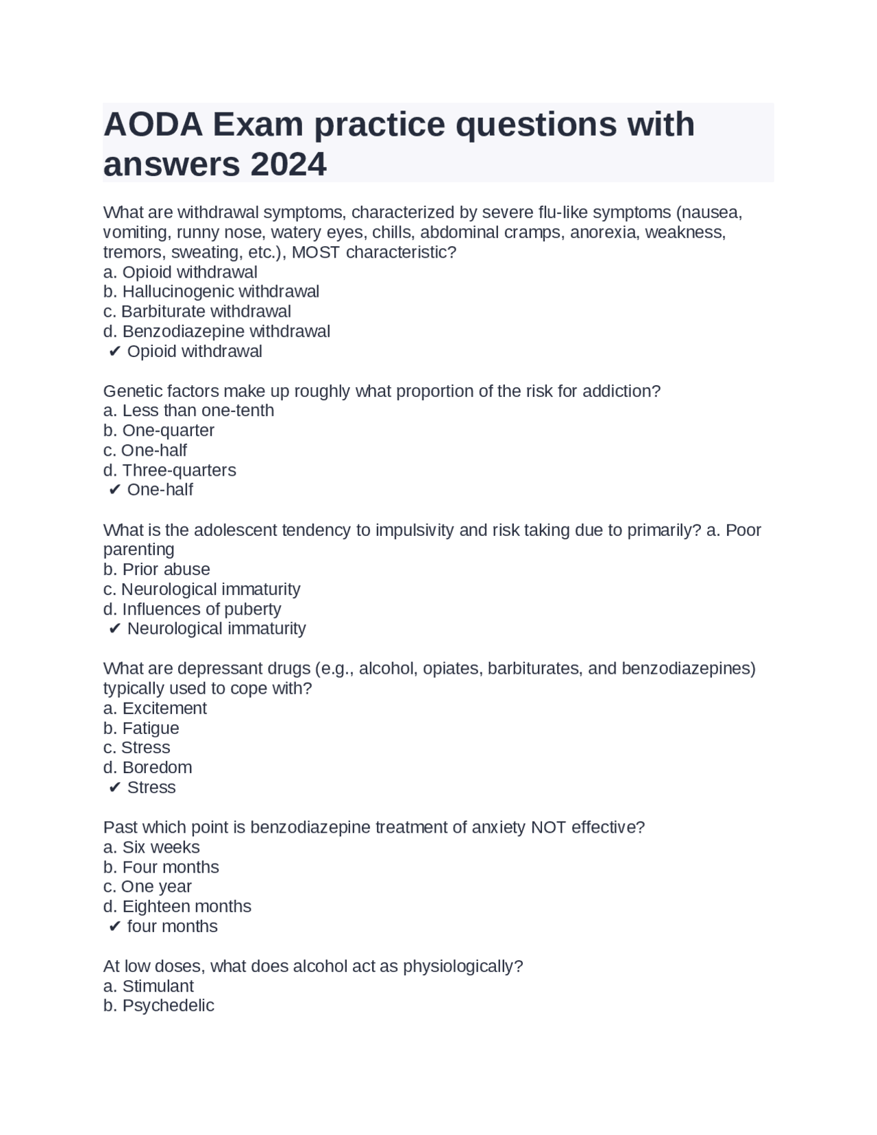 AODA Exam practice questions with answers 2024 | Exams Social Work ...