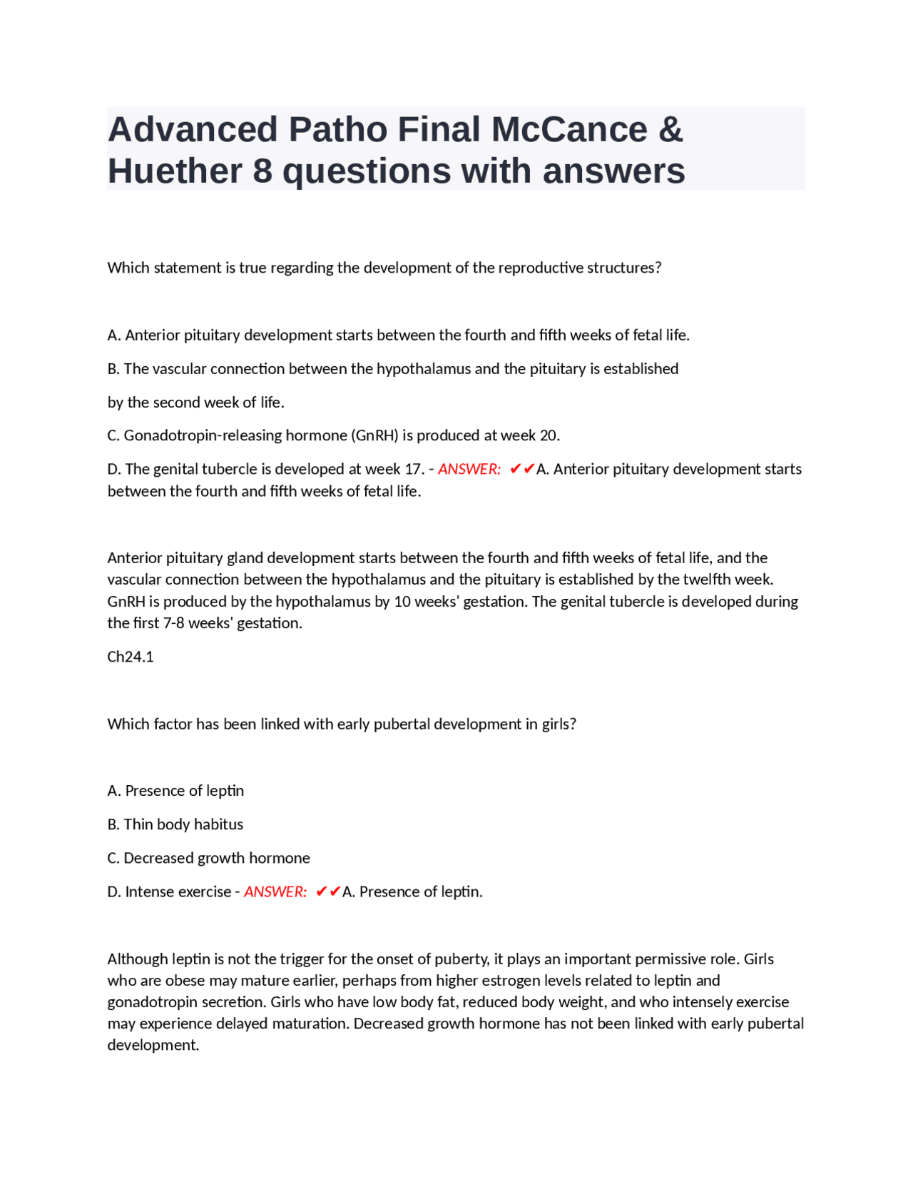 Advanced Patho Final McCance & Huether 8 questions with answers | Exams ...