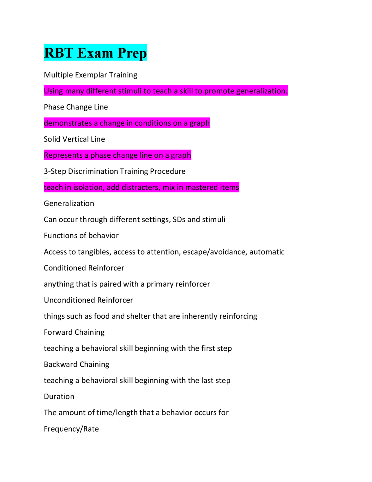 RBT Exam Prep (answered 100% Correctly) | Exams Psychology | Docsity