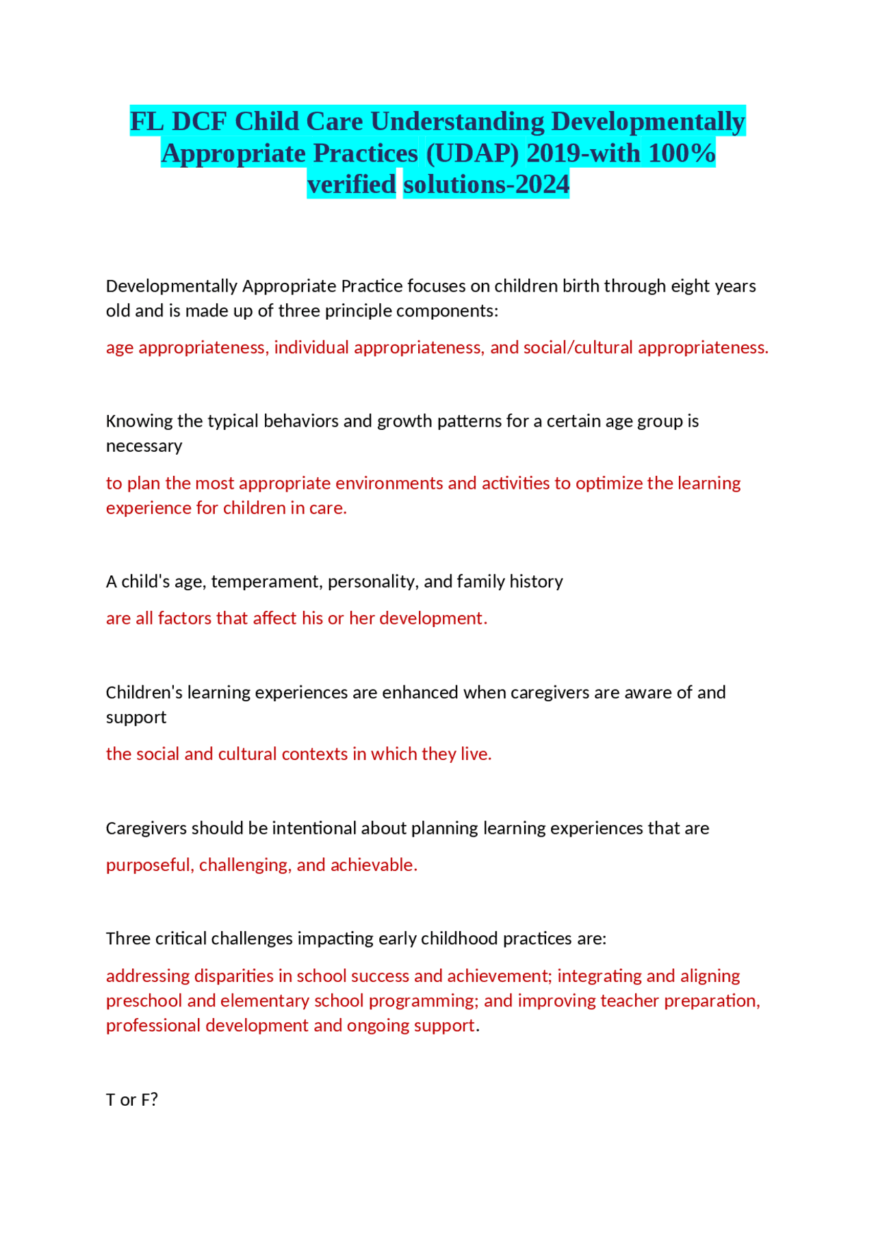 FL DCF Child Care Understanding Developmentally Appropriate Practices (UDAP) 2019-with 100 ...