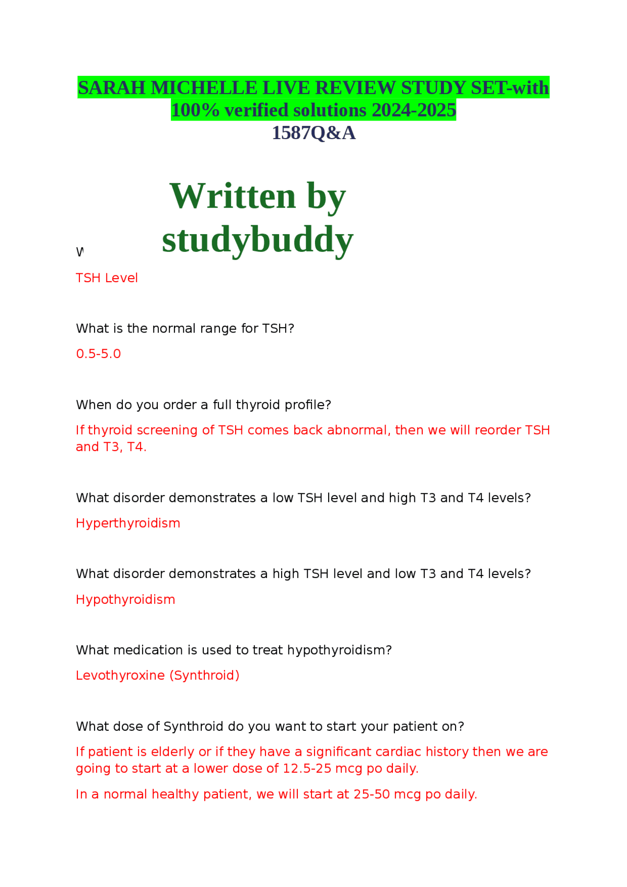 SARAH MICHELLE LIVE REVIEW STUDY SET-with 100% verified solutions 2024 ...