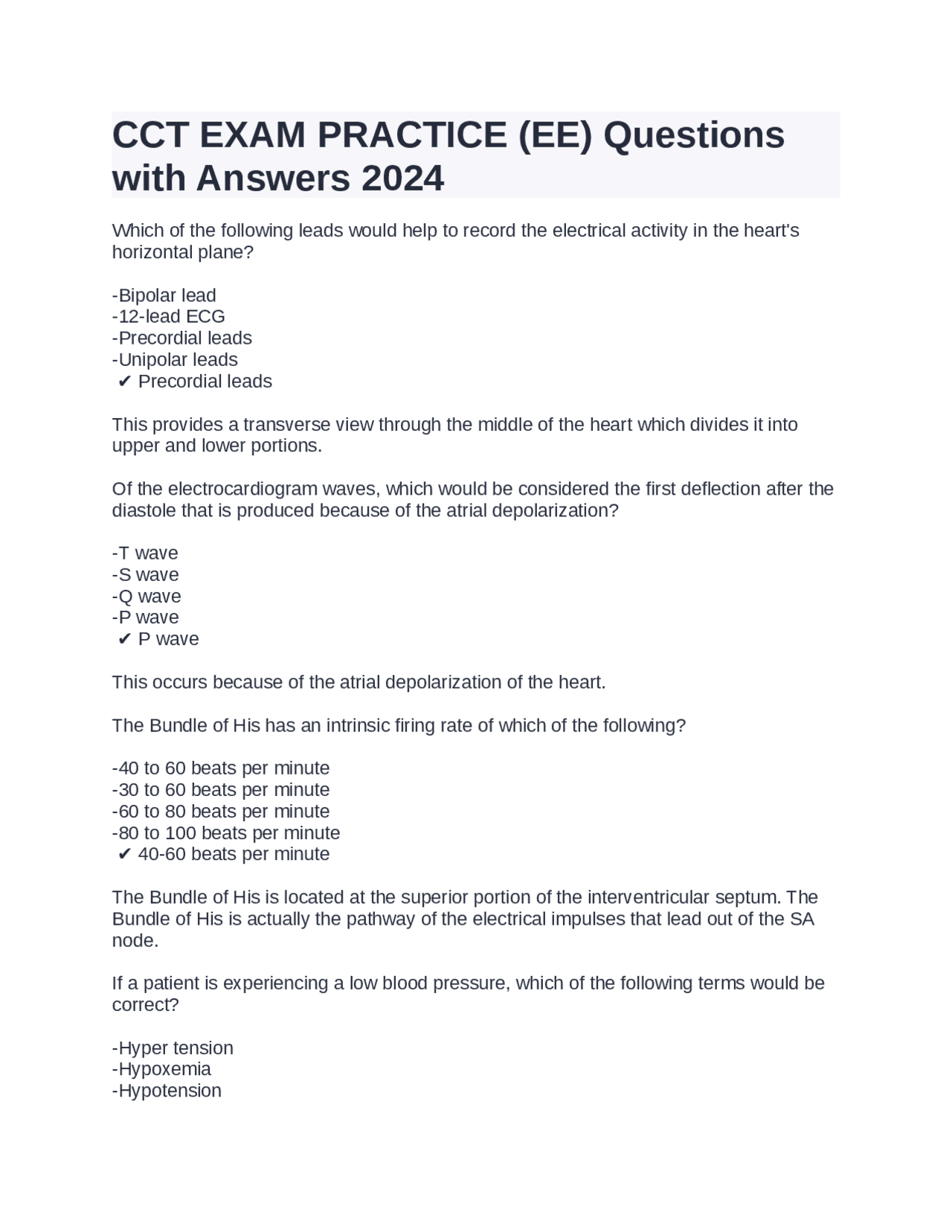 CCT EXAM PRACTICE (EE) Questions with Answers 2024 | Exams Medicine ...