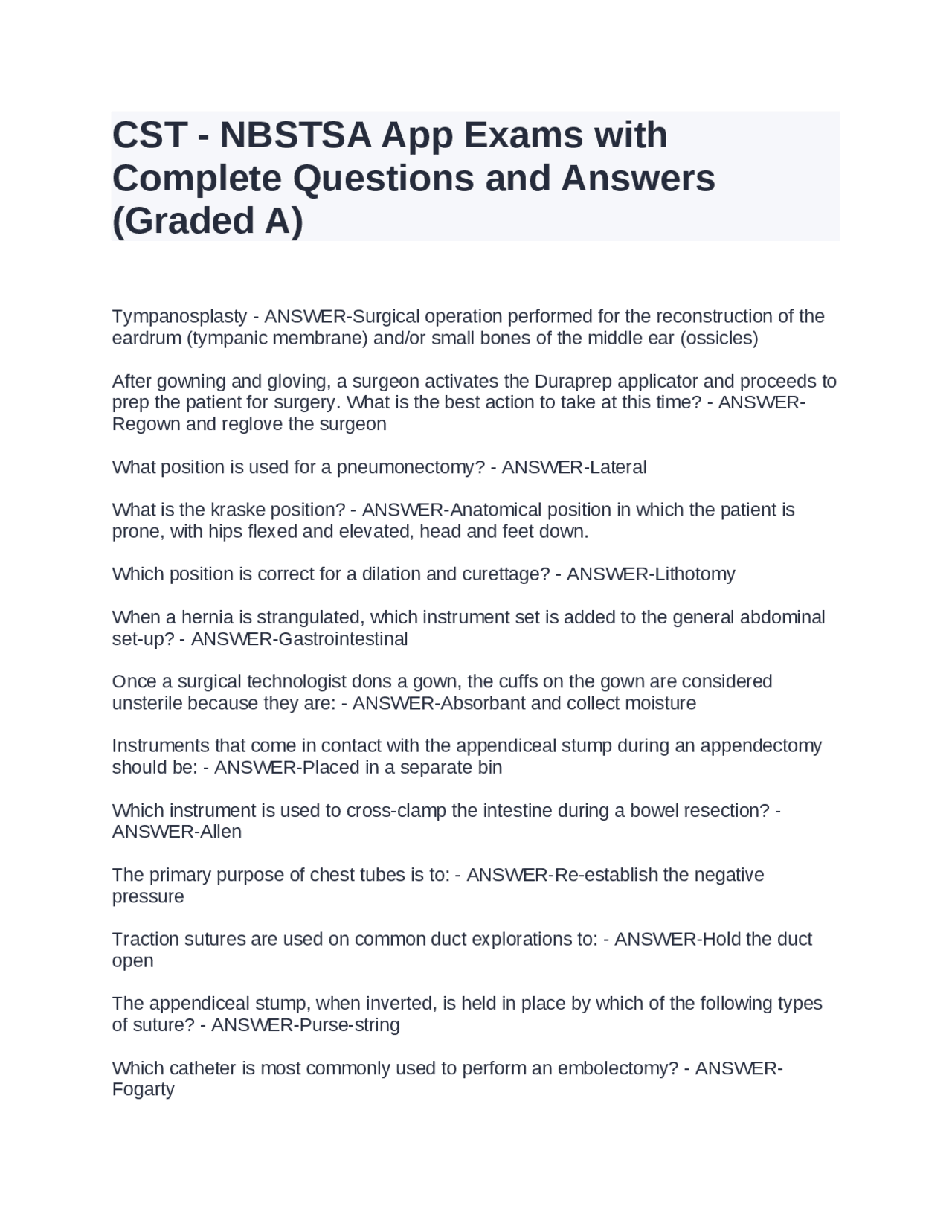 CST - NBSTSA App Exams with Complete Questions and Answers (Graded A ...