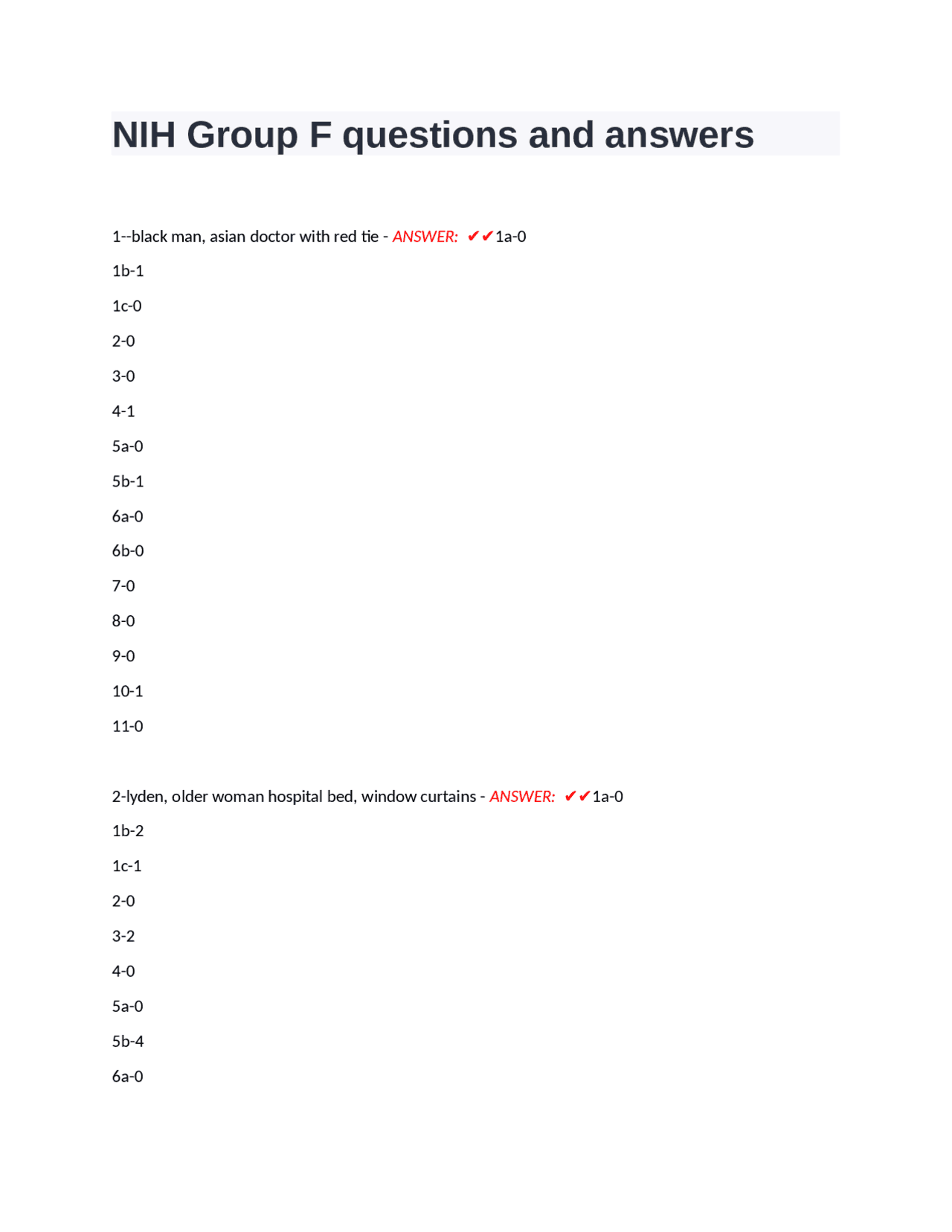 NIH Group F Questions and Answers: A Practice Exercise | Exams Nursing ...