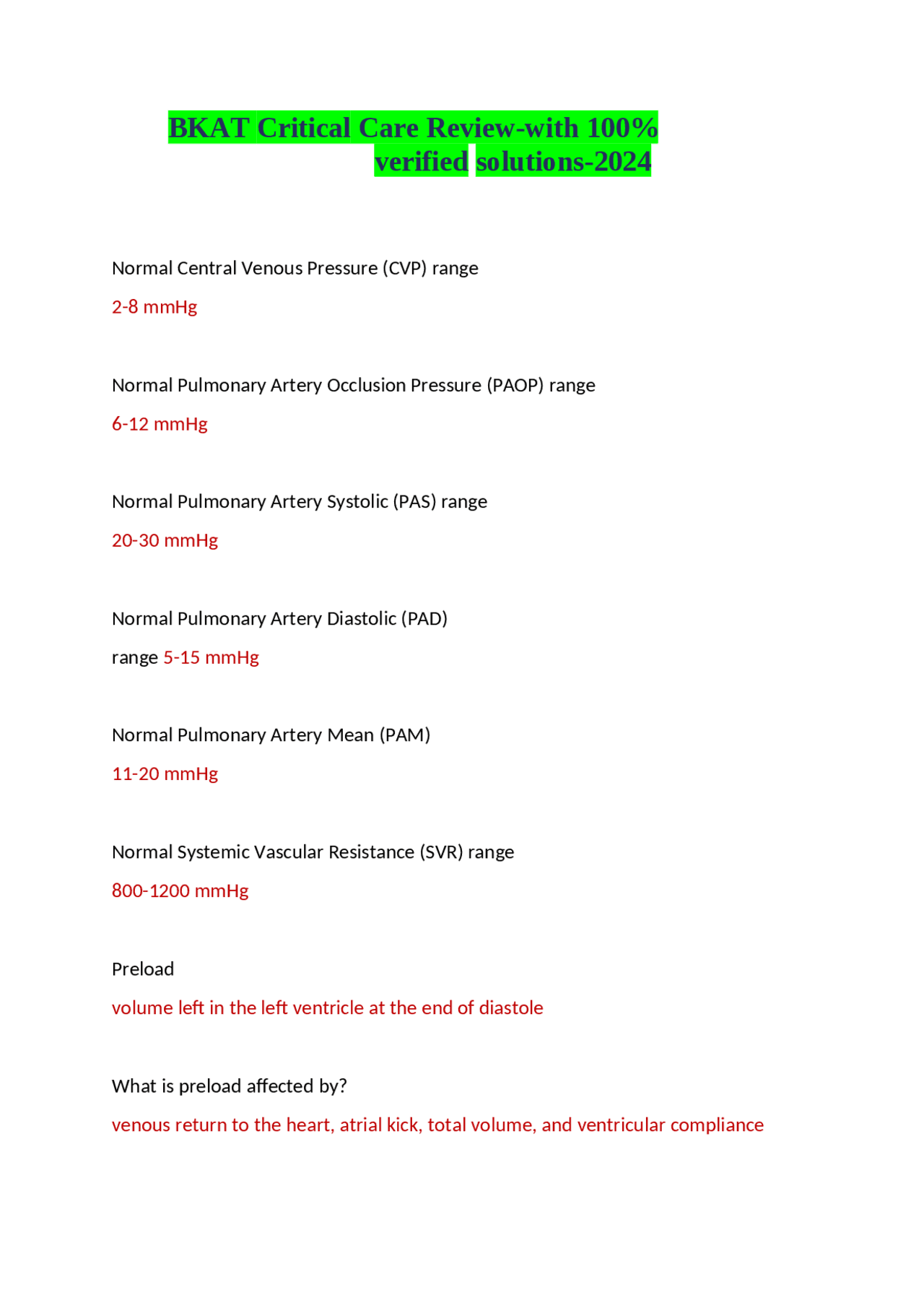 BKAT Critical Care Review-with 100% verified solutions-2024.docx ...