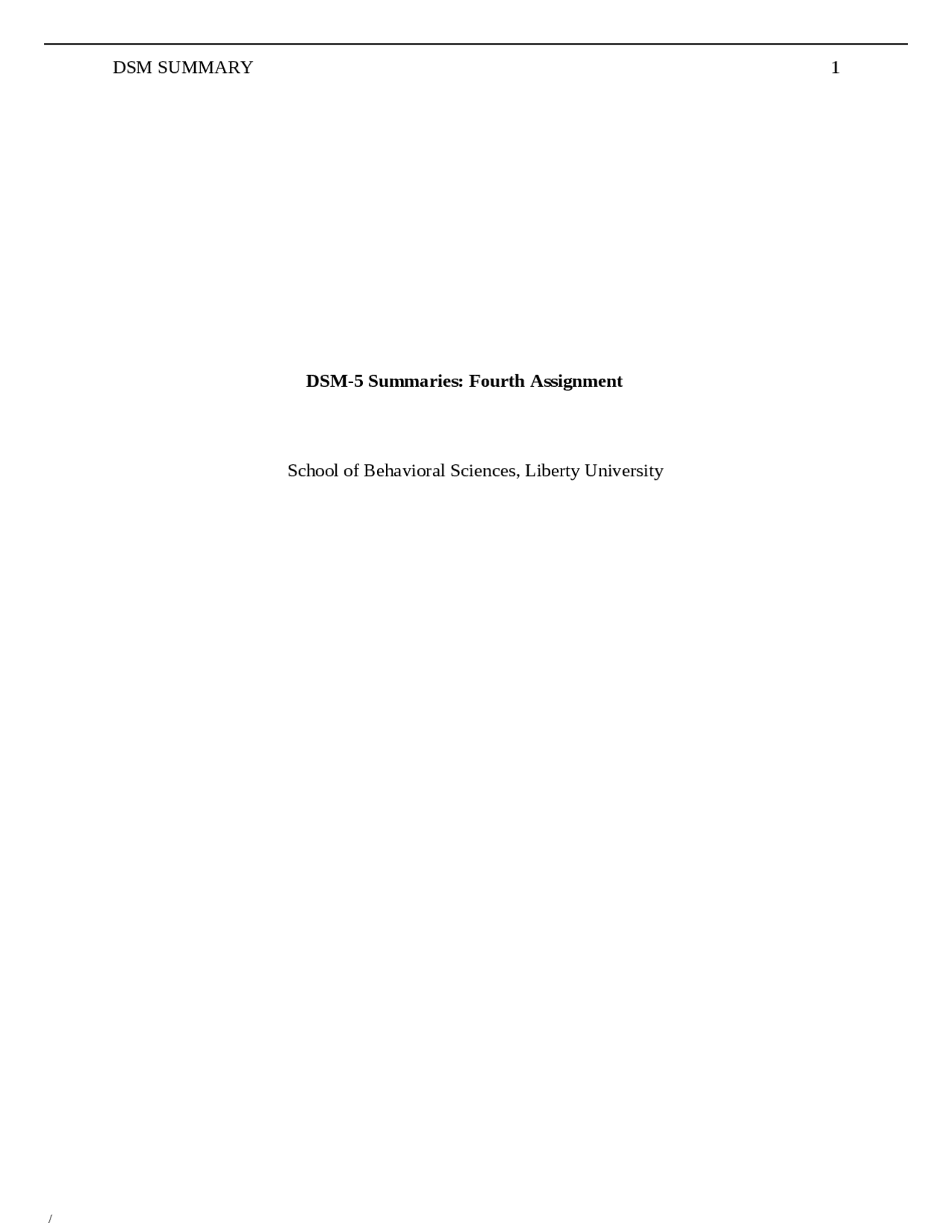 COUC 546 DSM-5 Summaries: Fourth Assignment | Assignments Psychology | Docsity