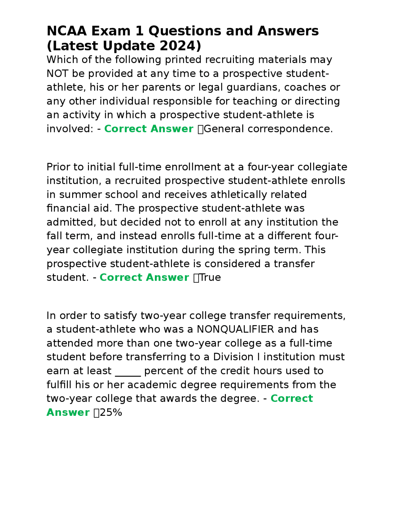 NCAA Exam 1 Questions and Answers (Latest Update 2024) | Exams Nursing ...